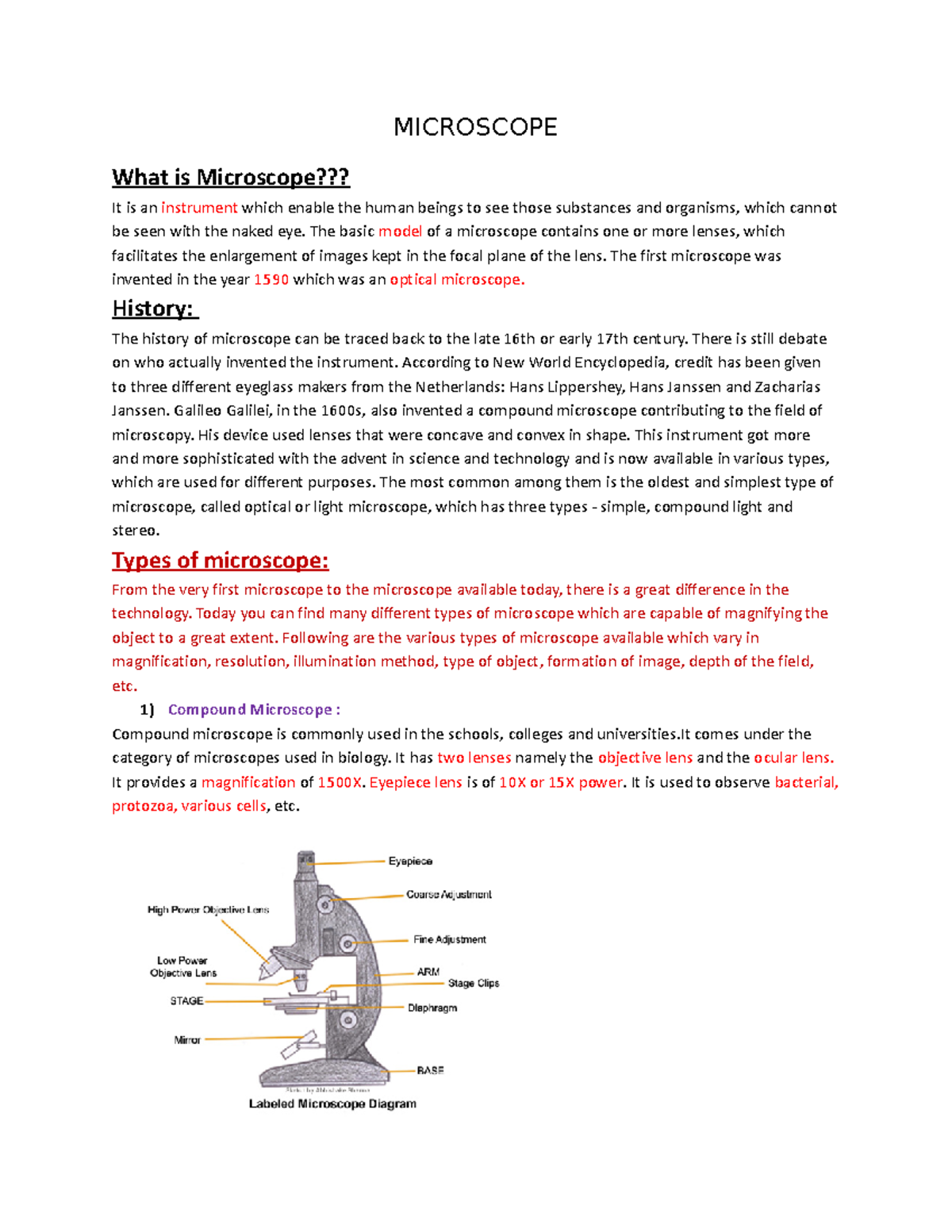 Microscope What is Microscope - MICROSCOPE What is Microscope??? It is ...