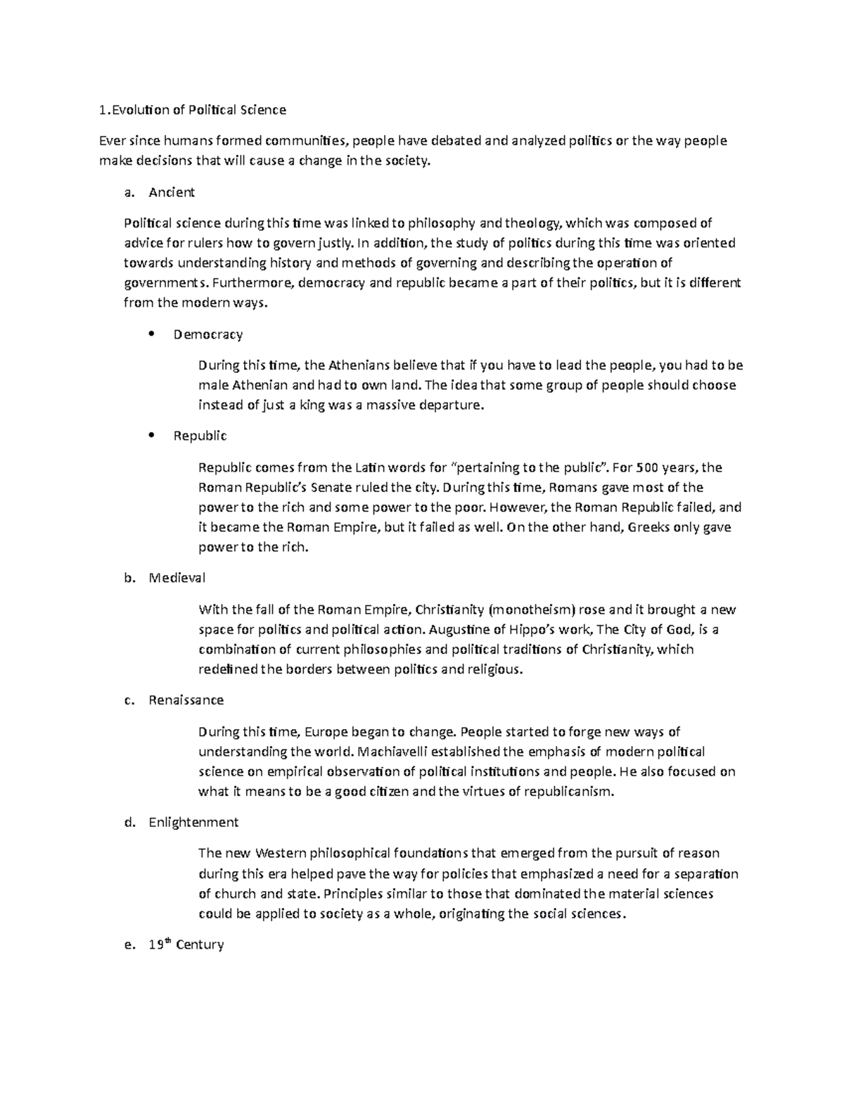 Evolution of Political Science & Political Theory (Activity) - Bachelor ...