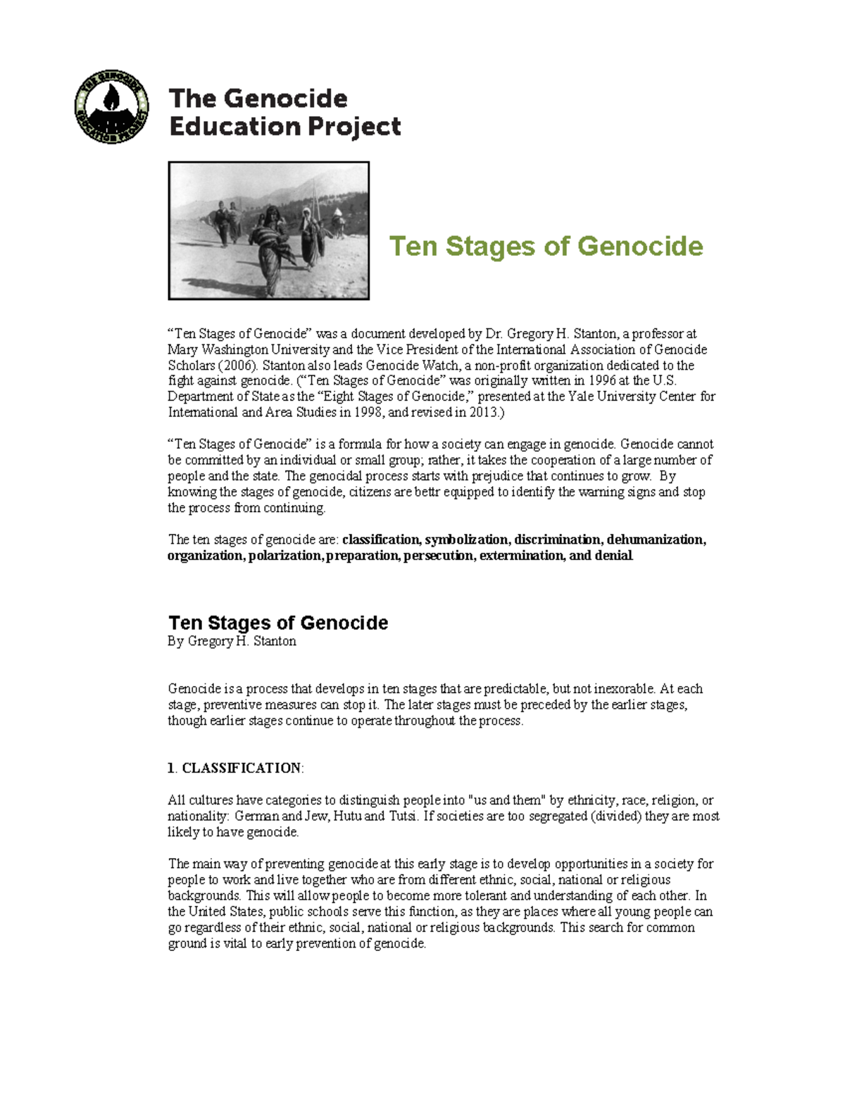 13 ten stages of genocide - The Genocide Education Project Ten Stages ...