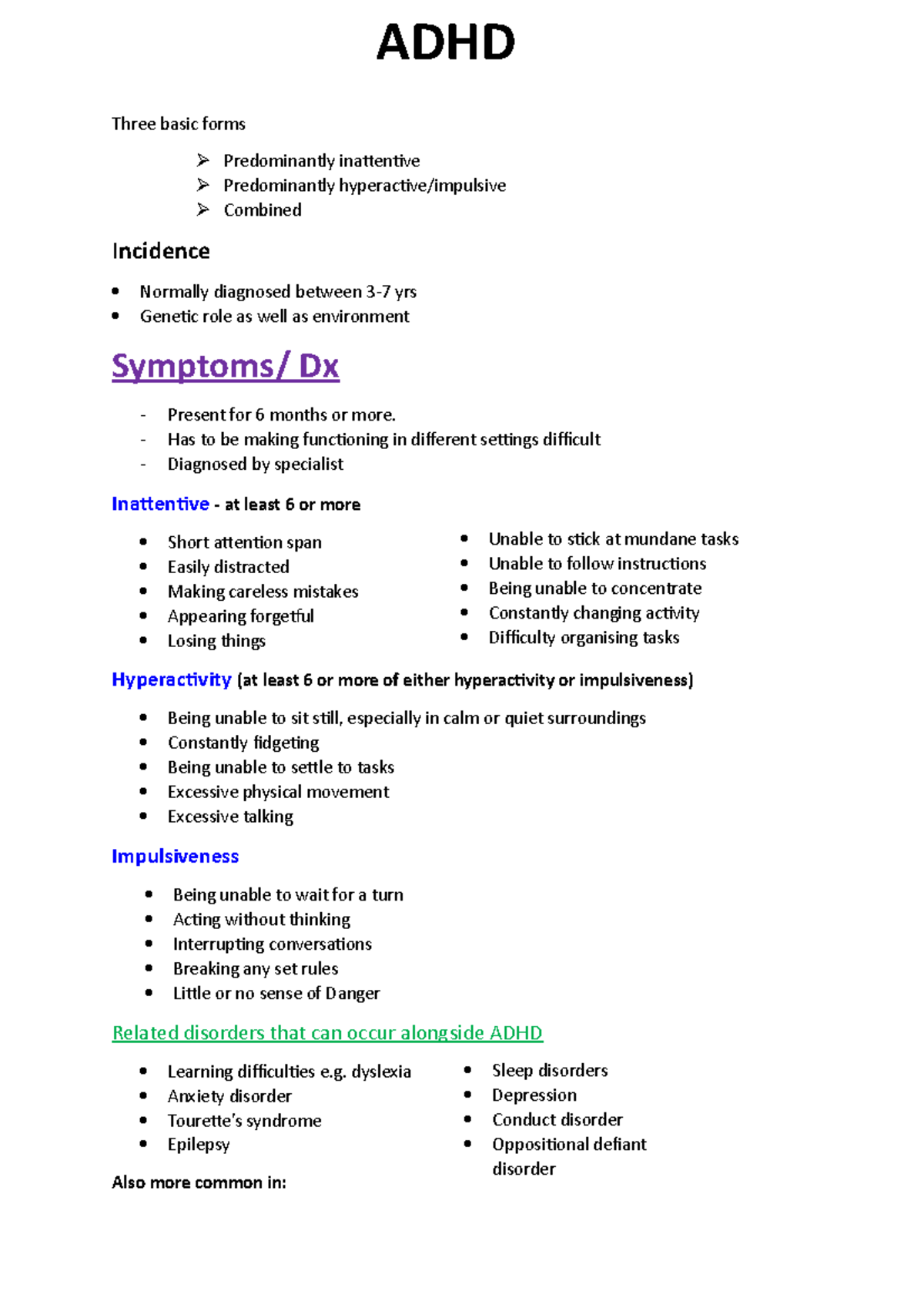 ADHD - Condensed ADHD notes - Three basic forms Predominantly ... ADHD - Condensed ADHD notes - Three basic forms Predominantly ...