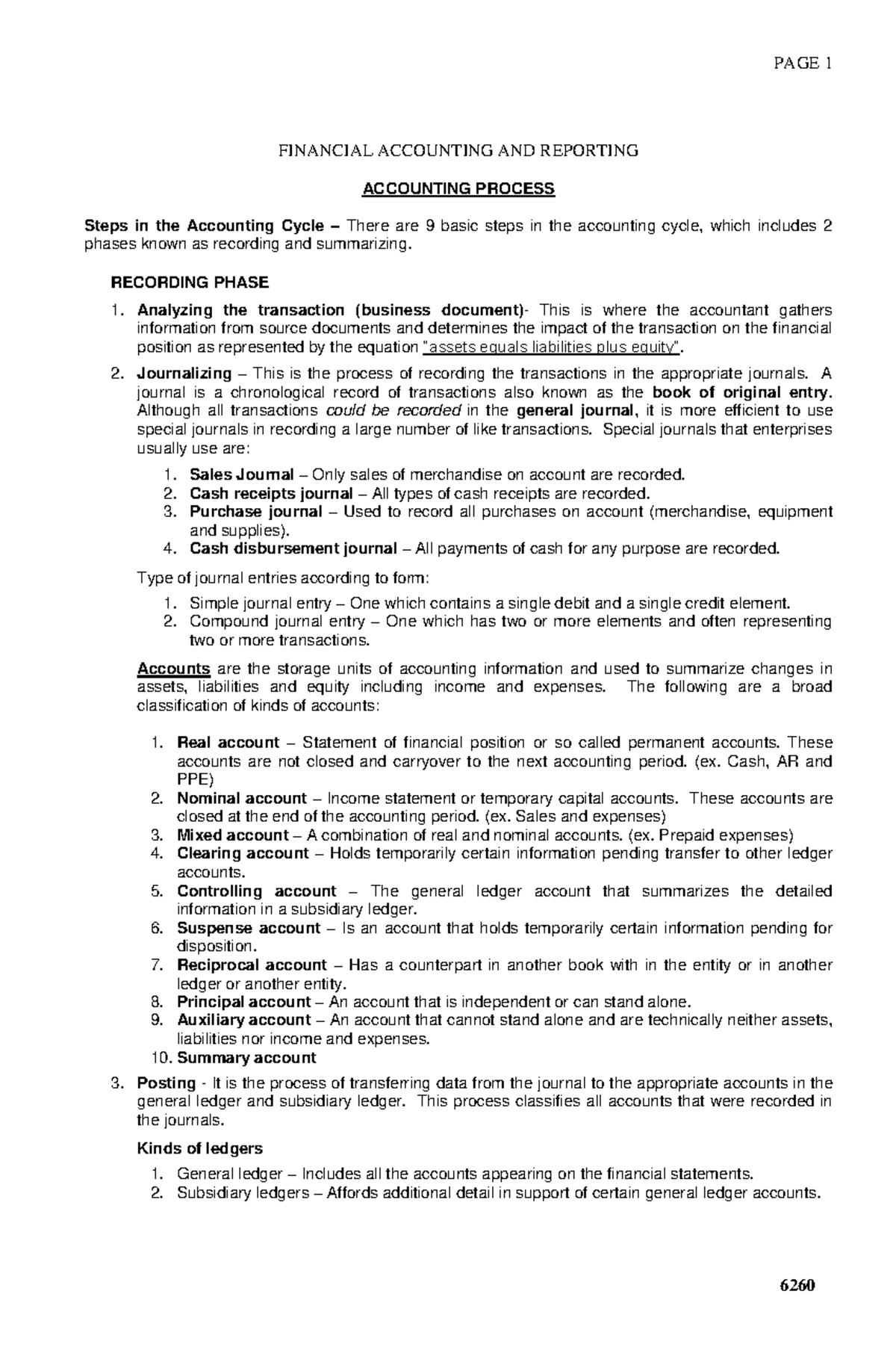 Basic Accounting - PAGE 1 6260 FINANCIAL ACCOUNTING AND REPORTING ...