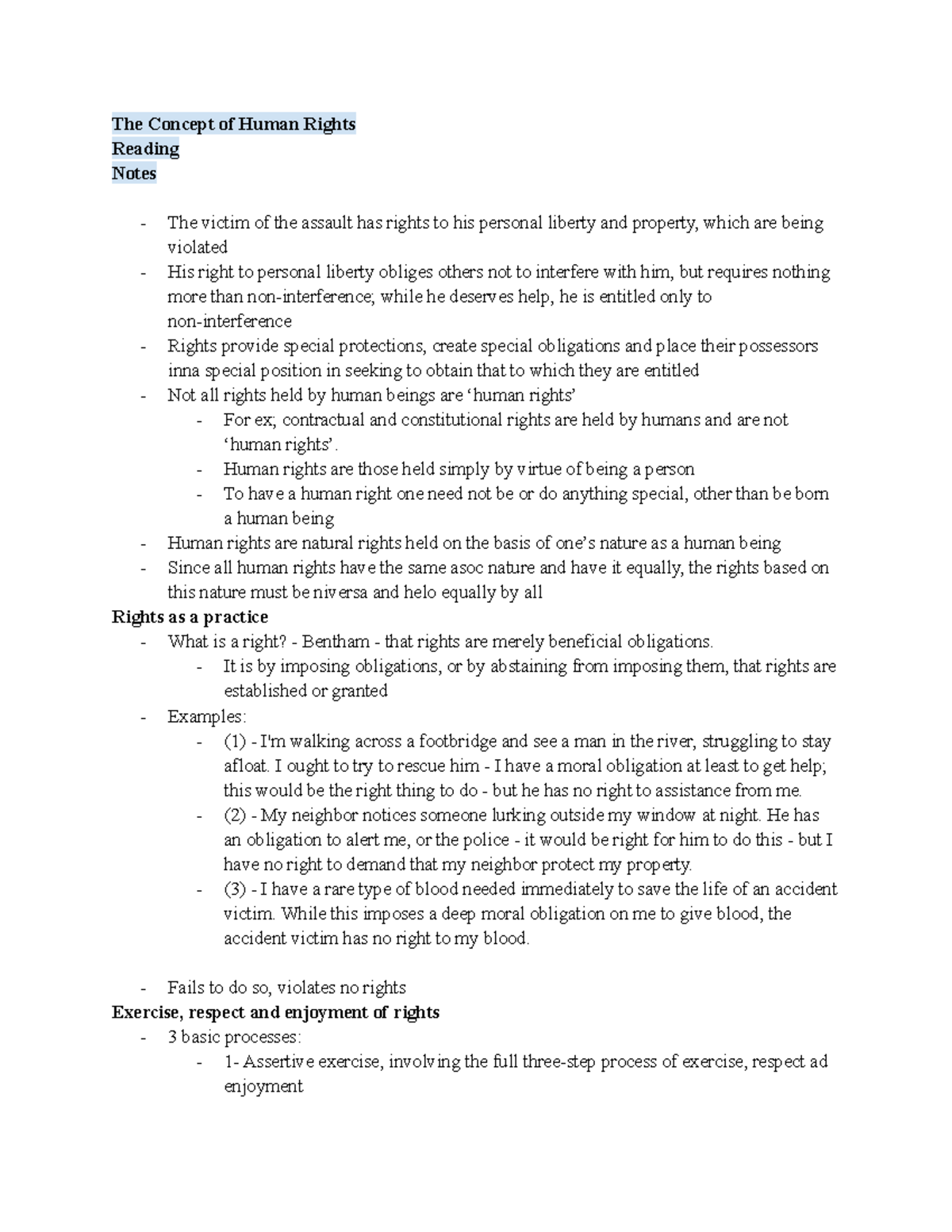 Human Rights 3505 - Lecture notes 19 - The Concept of Human Rights ...