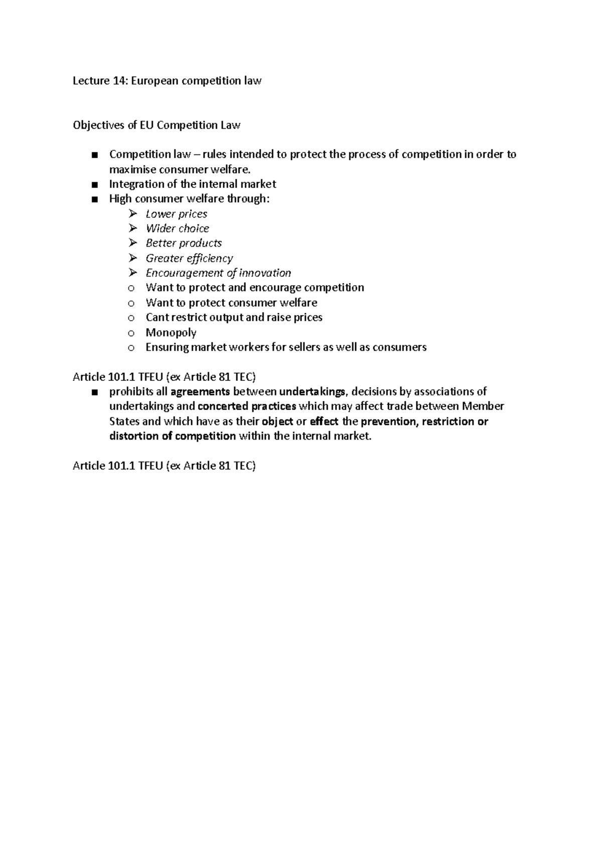 Lecture 14- European competition law - Lecture 14: European competition ...