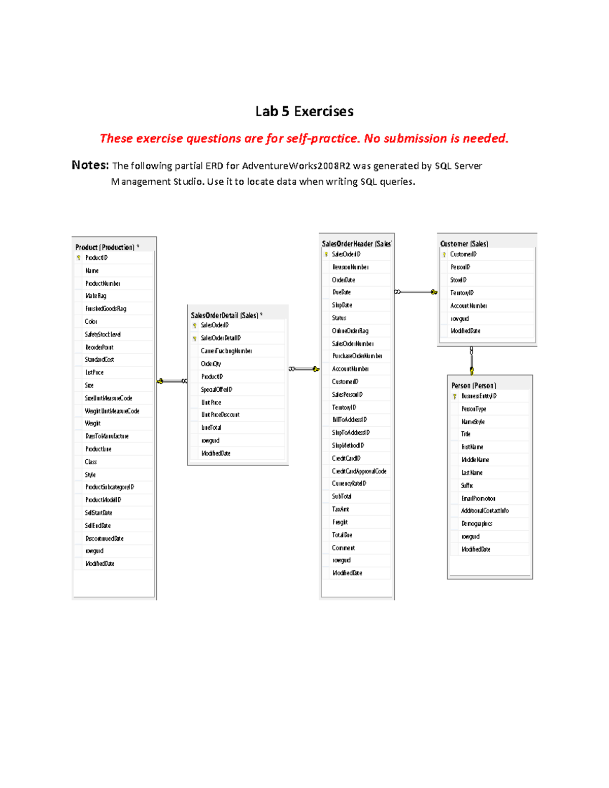 Lab 5 Exercise b - wuping wang - Lab 5 Exercises These exercise questions are for self-practice ...