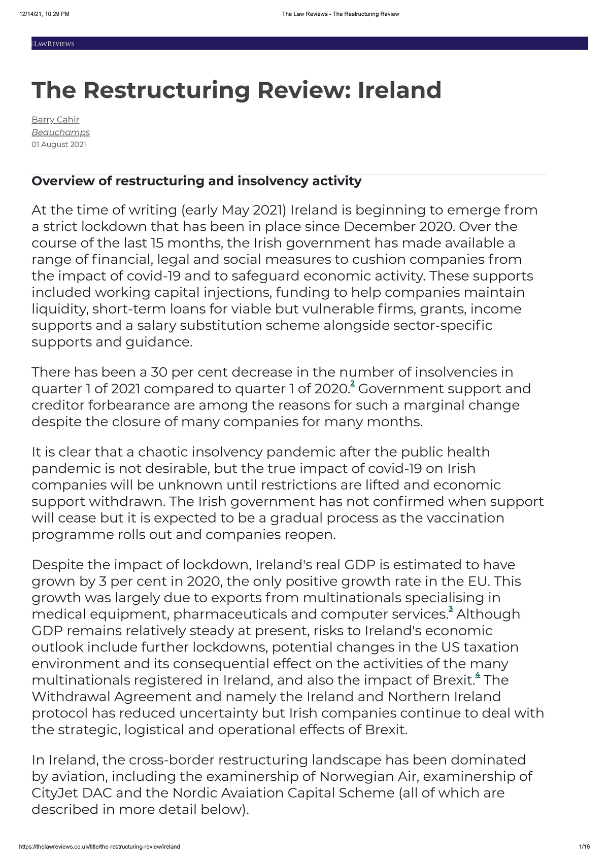 The Law Reviews - The Restructuring Review - At the time of writing ...