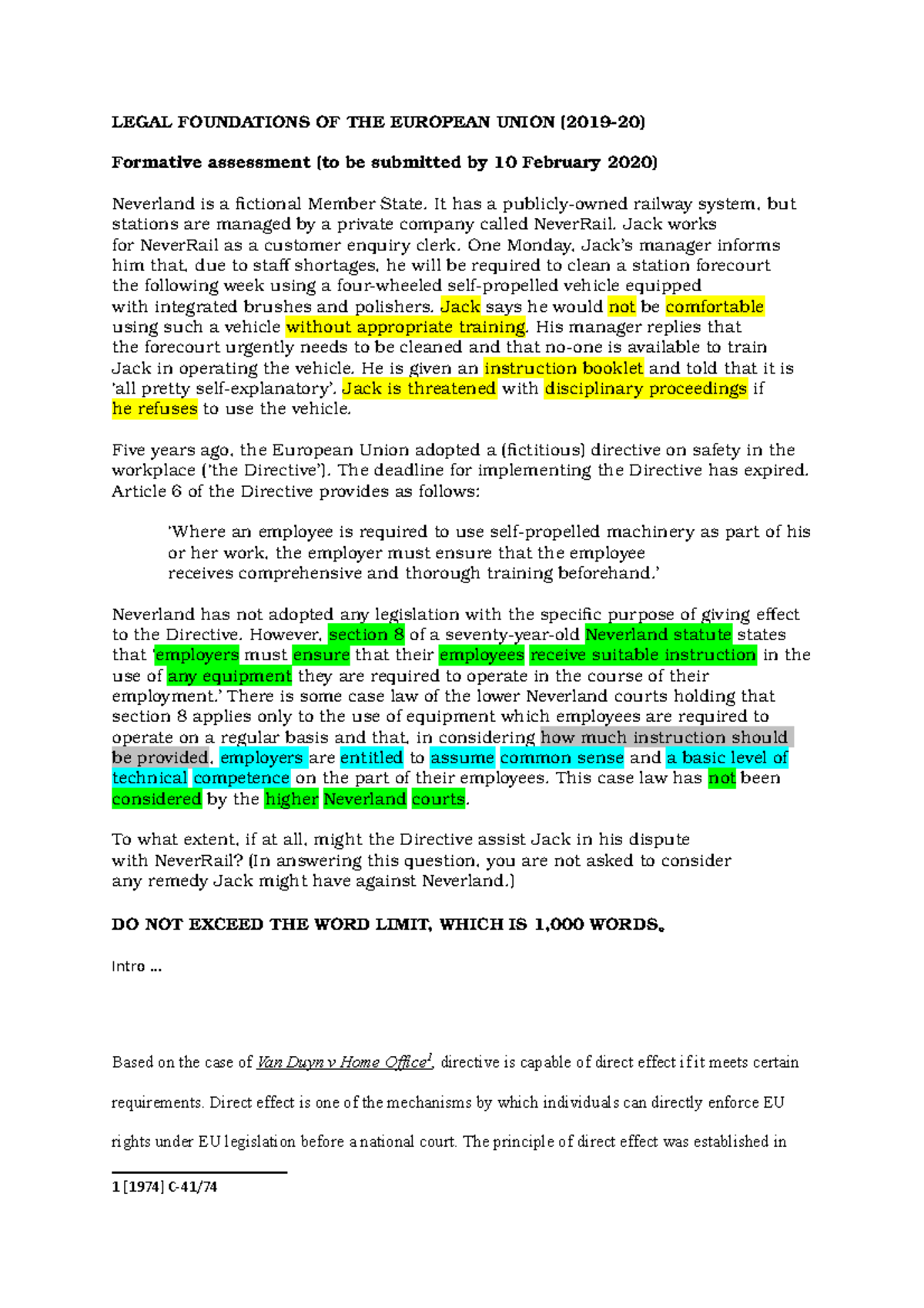 LFEU Formative assessment (2019-20) - LEGAL FOUNDATIONS OF THE EUROPEAN ...