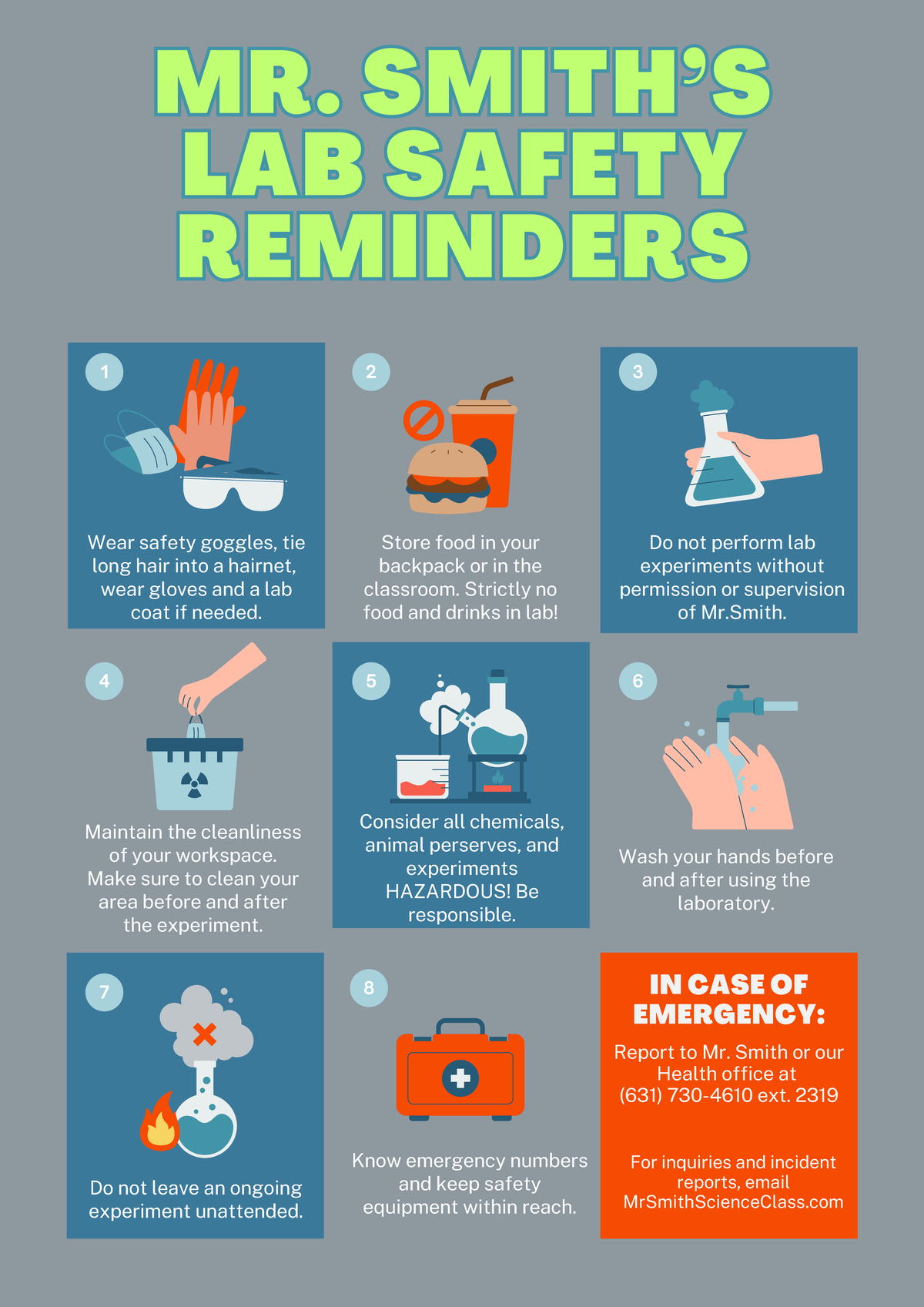Mr.Smith's Lab Safety Poster:Contract - 1 2 3 8 4 5 6 7 Do not perform ...