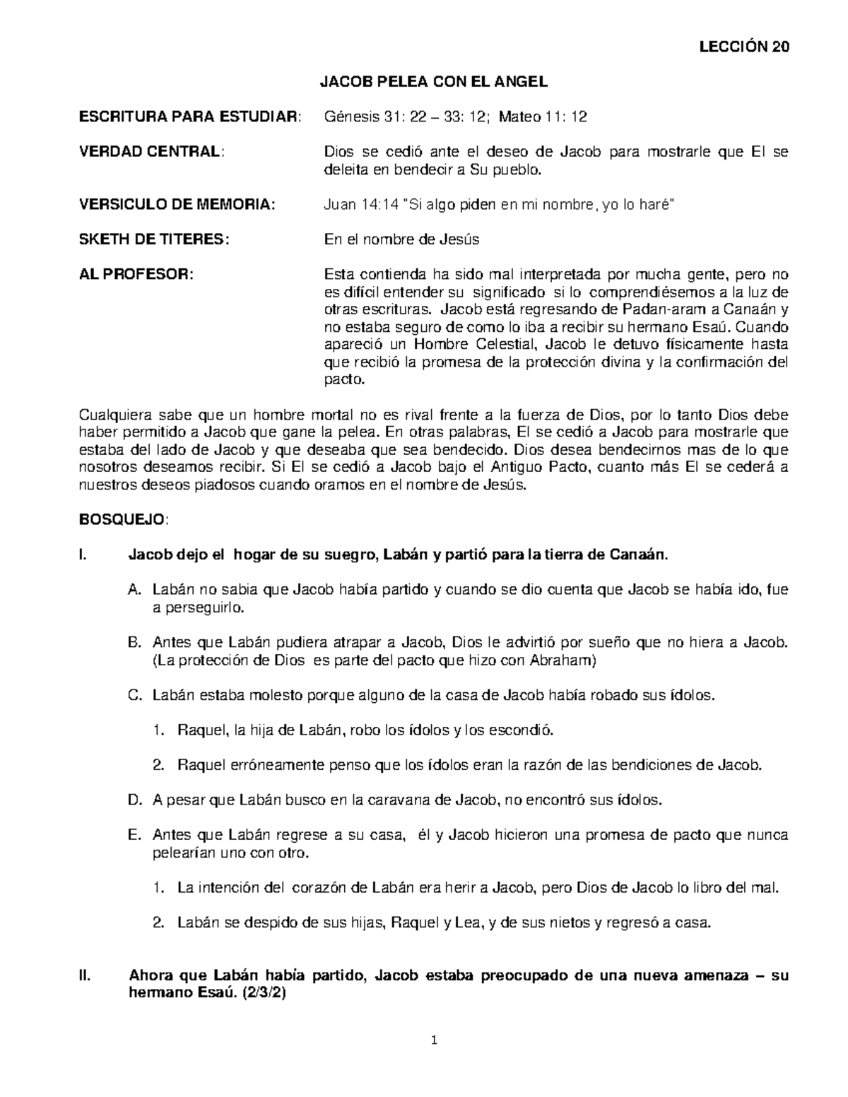 Leccion 20 - Jacob Pelea CON EL Angel - LECCIÓN 20 JACOB PELEA CON EL ANGEL ESCRITURA PARA ...