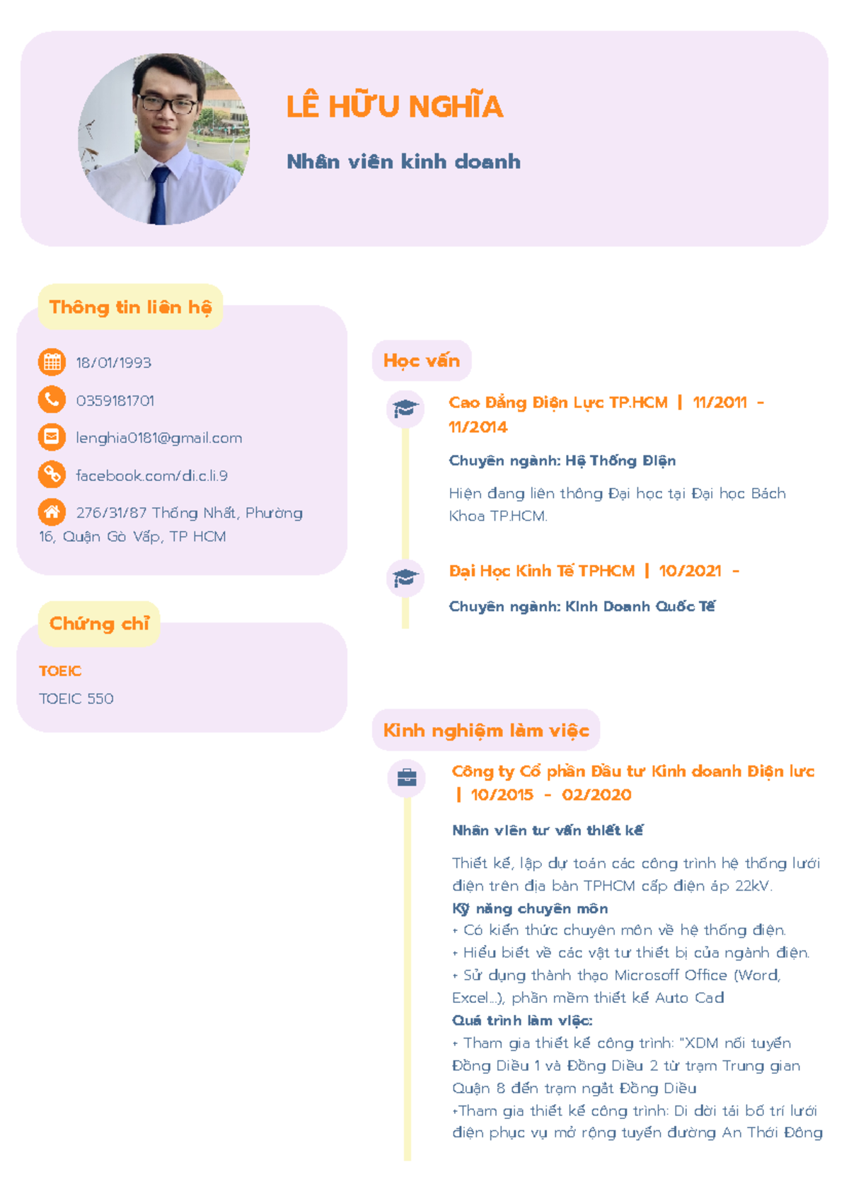 Le Huu Nghia Top CV - LÊ HỮU NGHĨA Nhân viên kinh doanh 18/01/ 0359181701 lenghia0181@gmail ...