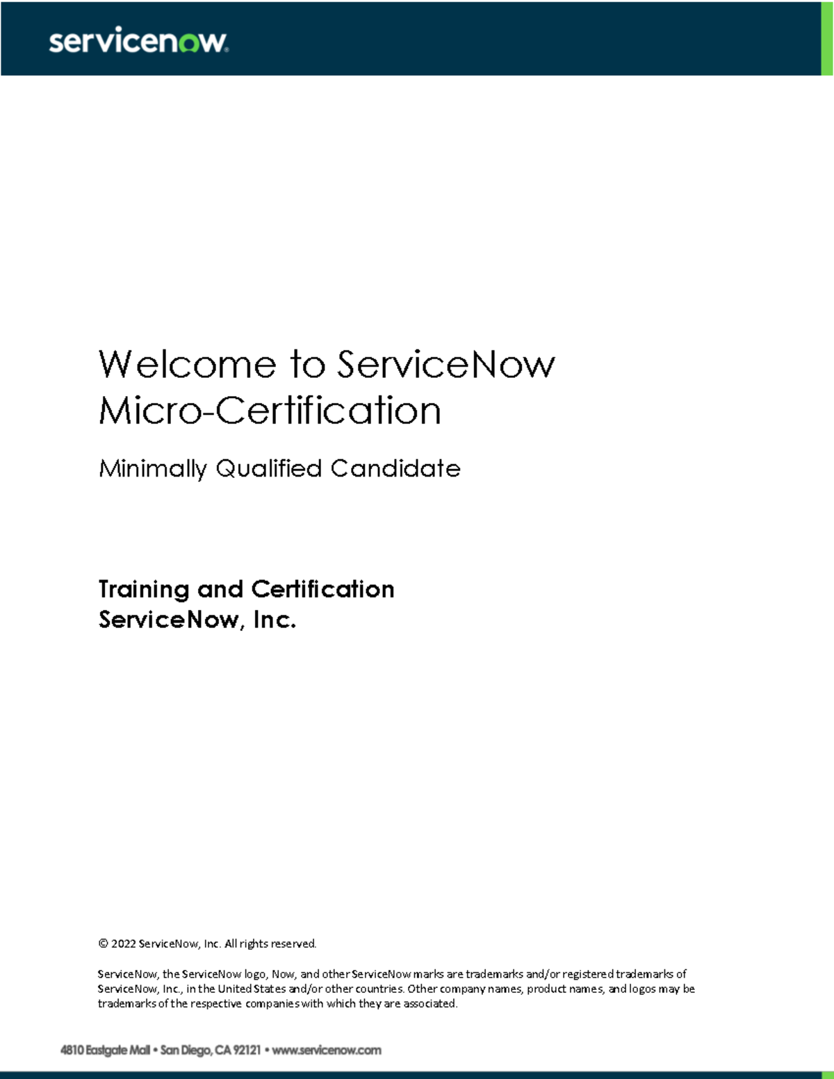 Welcome to Service Now - MQC - © 2022 ServiceNow, Inc. All rights ...