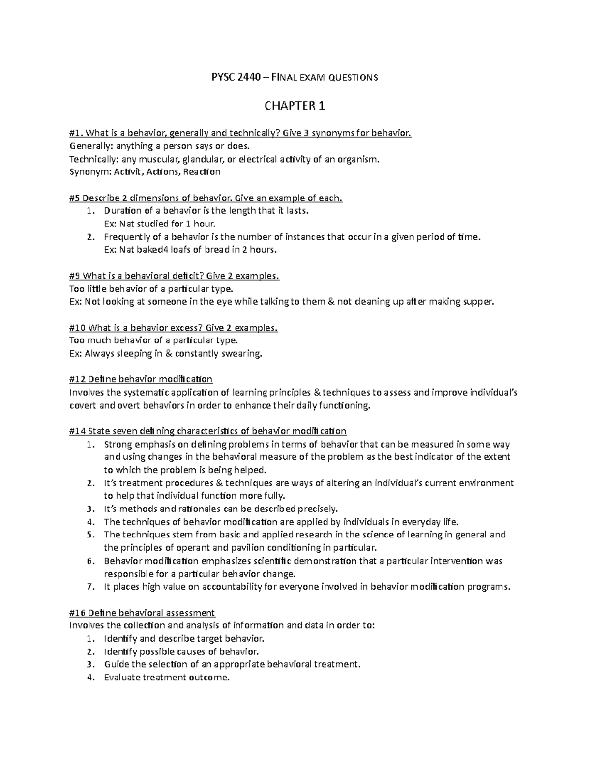 Psyc 2440 final - PYSC 2440 FINAL EXAM QUESTIONS CHAPTER 1 What is a behavior, generally and ...