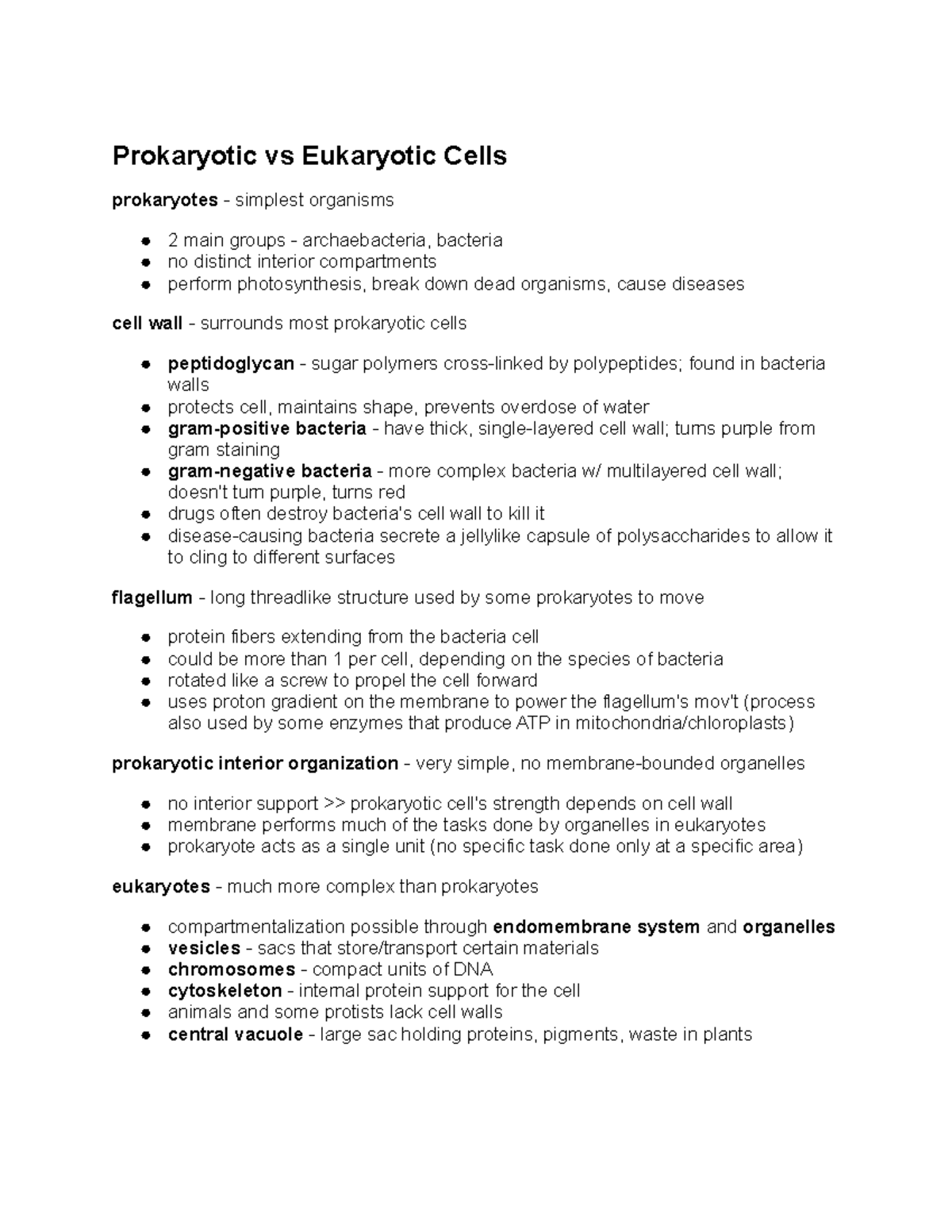 Biology notes 05 - Prokaryotic vs Eukaryotic Cells prokaryotes ...
