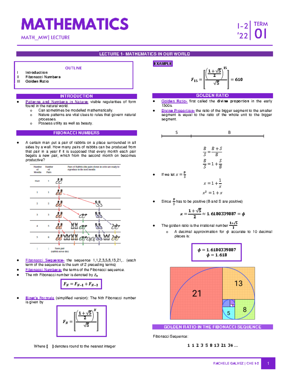Mathematics in the Modern World Lecture 1 Mathematics in Our World ...