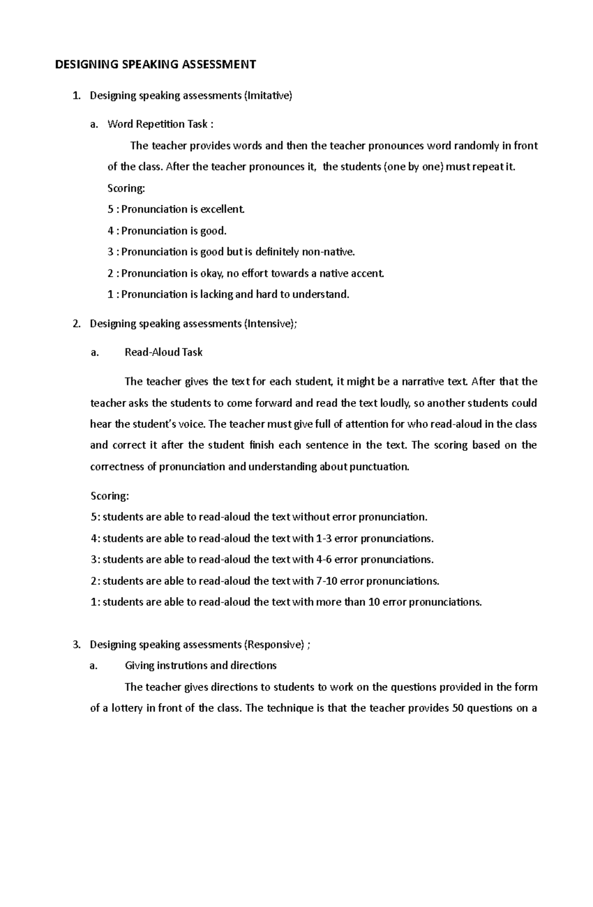 Designing Speaking Assessment - DESIGNING SPEAKING ASSESSMENT Designing ...