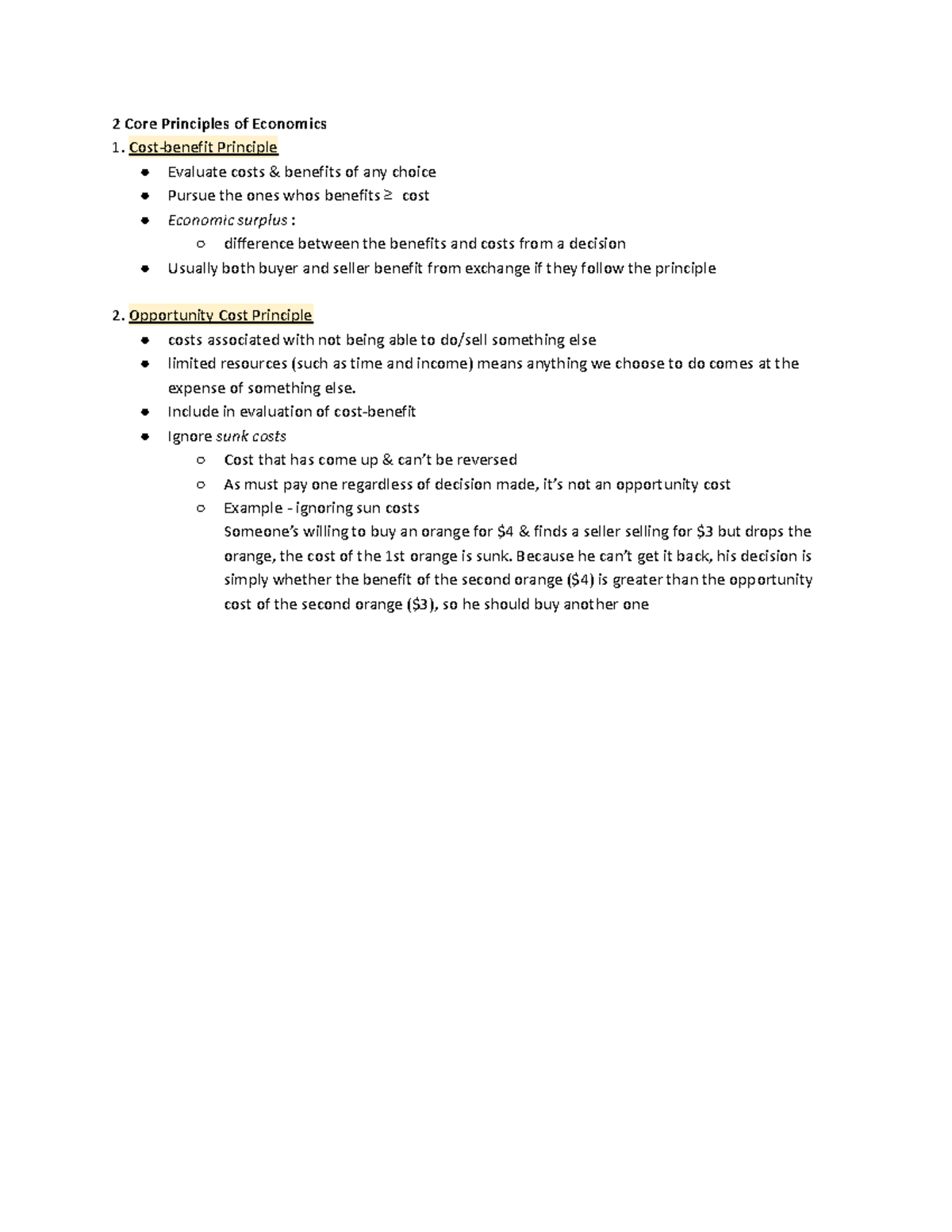 principles of eco - 2 Core Principles of Economics Cost-benefit Principle Evaluate costs & - Studocu