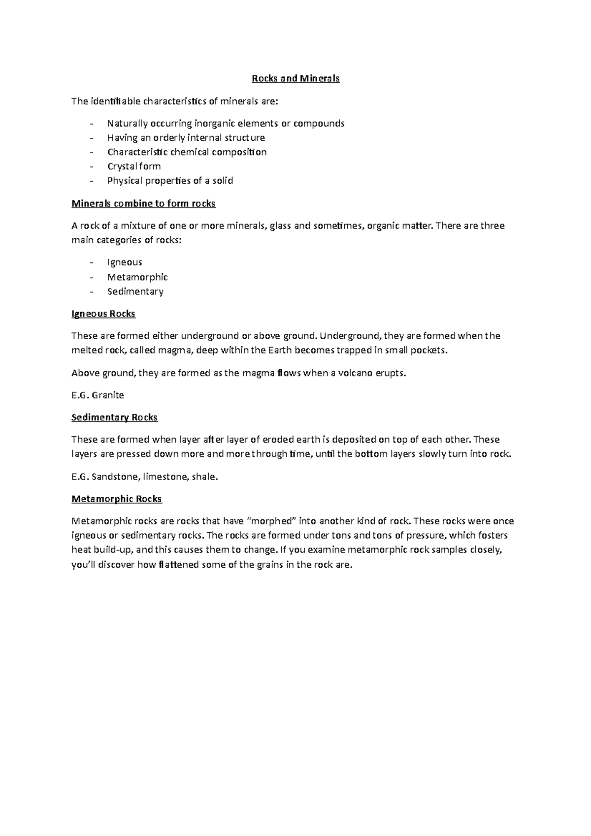 Rocks and Minerals - Lecture notes 11 - Rocks and Minerals The ...