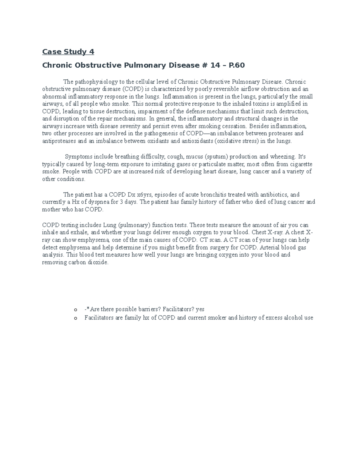 4th assignment case studies - Case Study 4 Chronic Obstructive ...