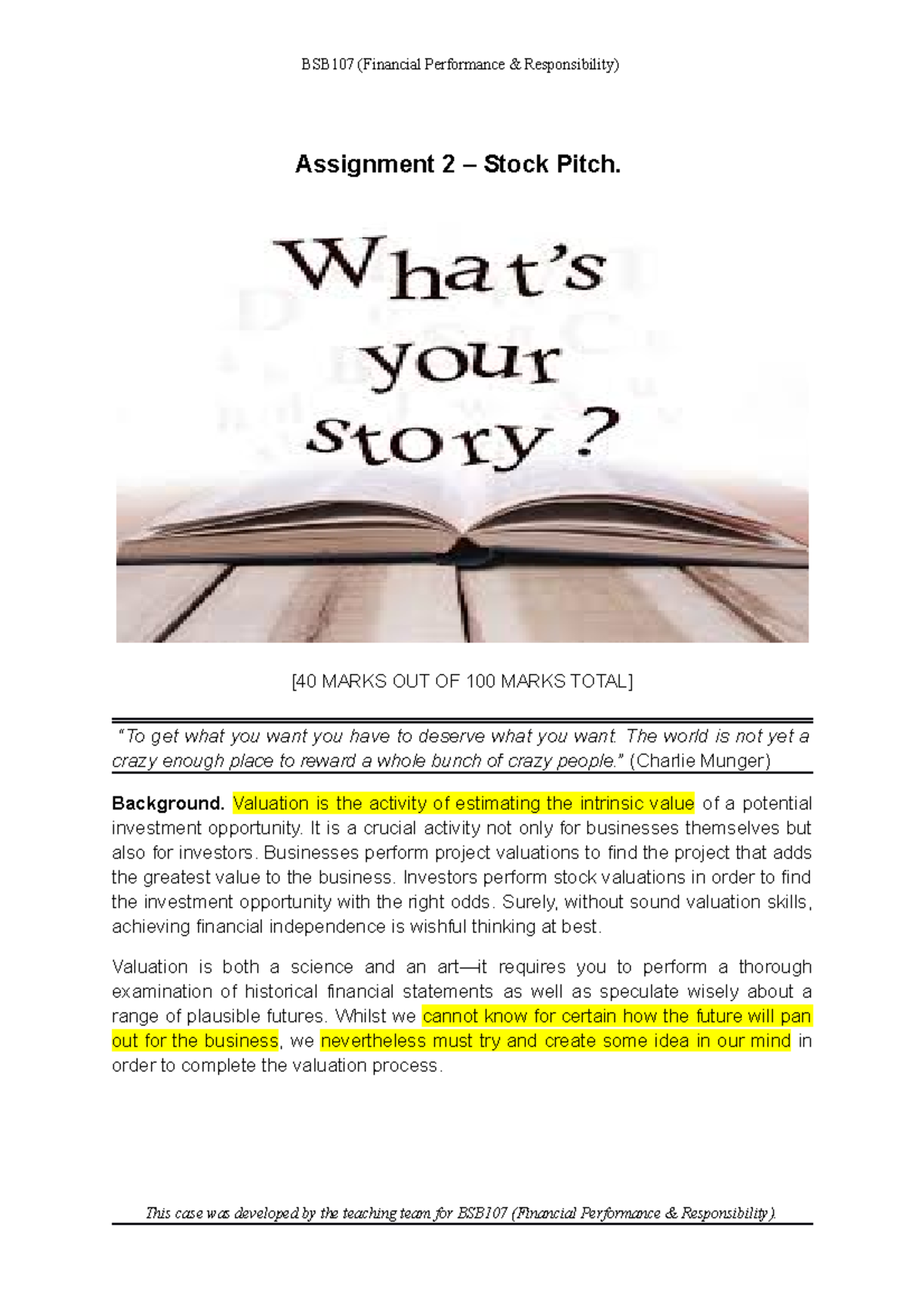 BSB107 Stock Pitch What is Your Story 1 September 2021 - BSB107 ...