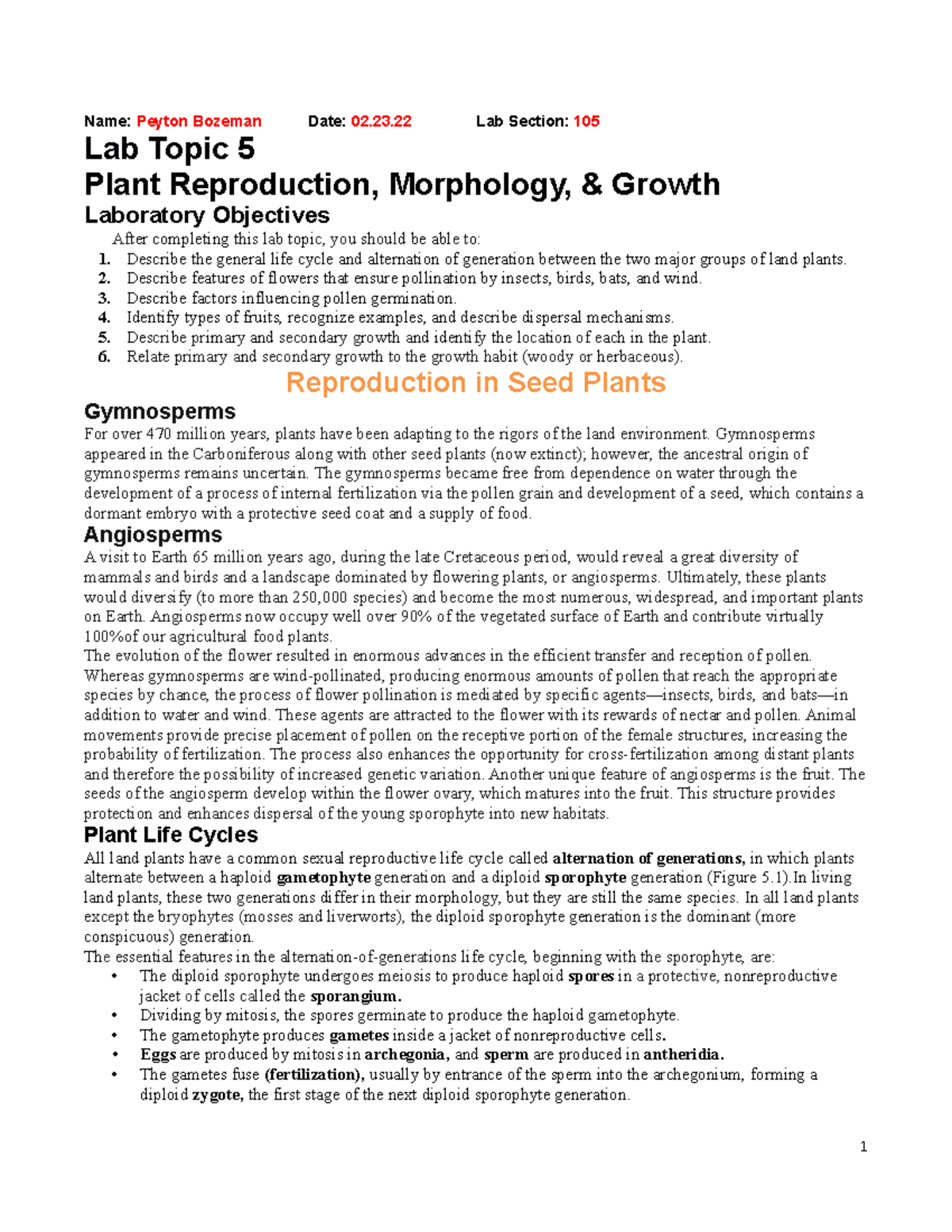 Experiment 5 Lab Report - Name: Peyton Bozeman Date: 02.23 Lab Section ...