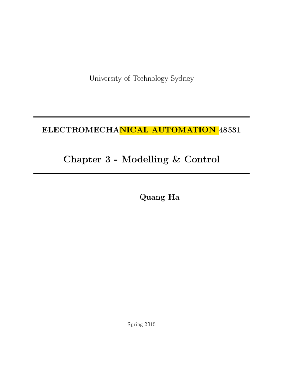 [Chapter 3]Lecture Note - Modelling & Control - University of ...