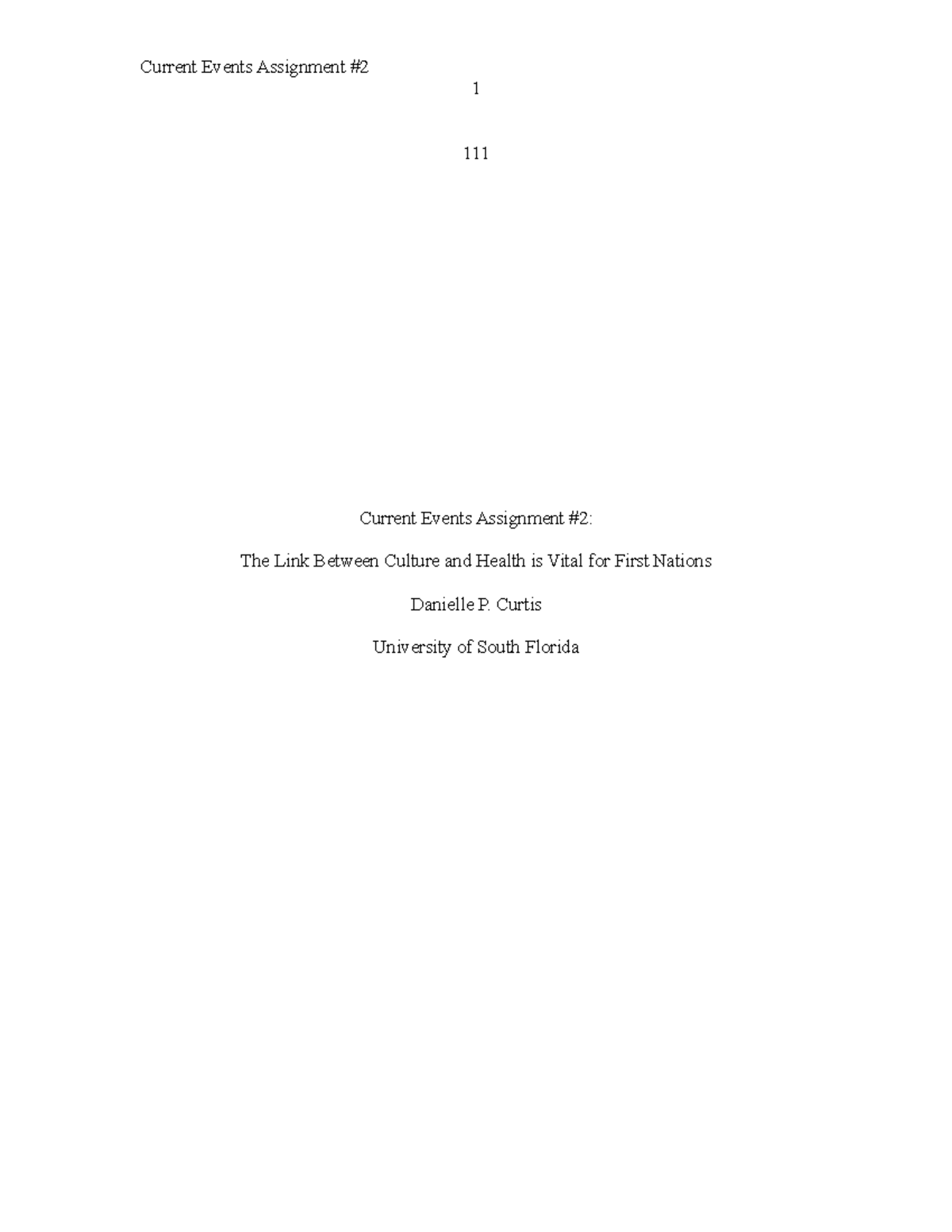 Current Events Assignment #2 - Curtis University of South Florida ...