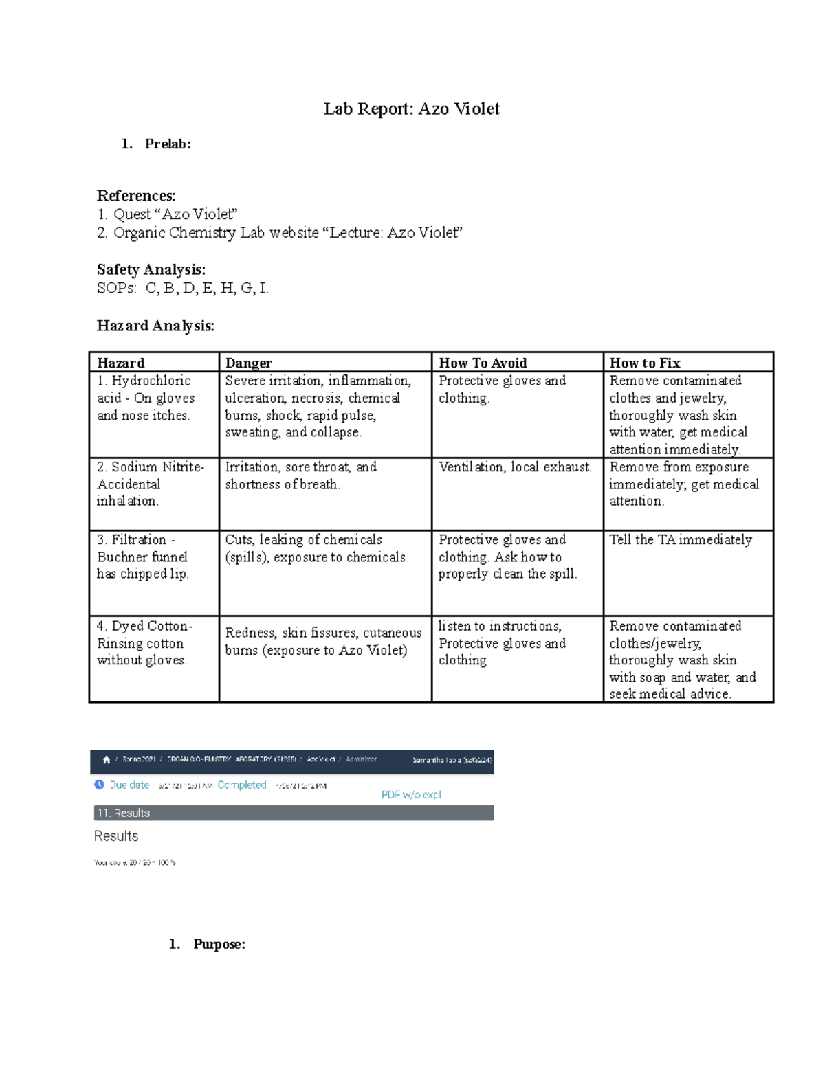 Azo Violet - Prelab: References: 1. Quest