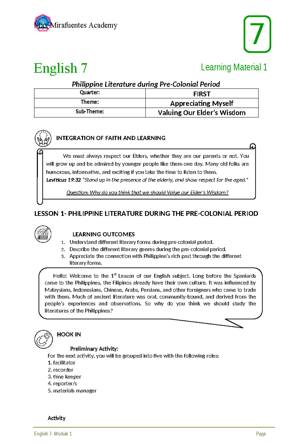 7 English Module 1 - Philippine Literature during Pre-Colonial Period ...