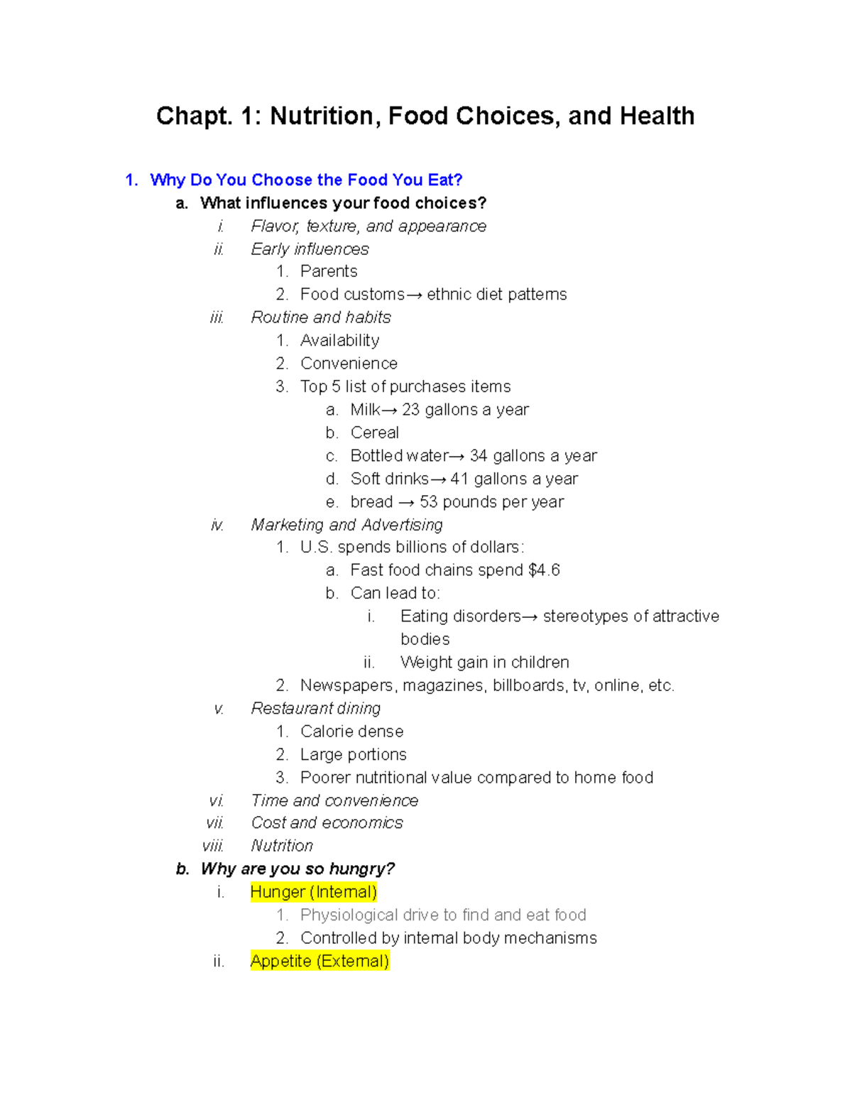 KNH 102 Notes -9 - Chapt. 1: Nutrition, Food Choices, and Health 1. Why ...