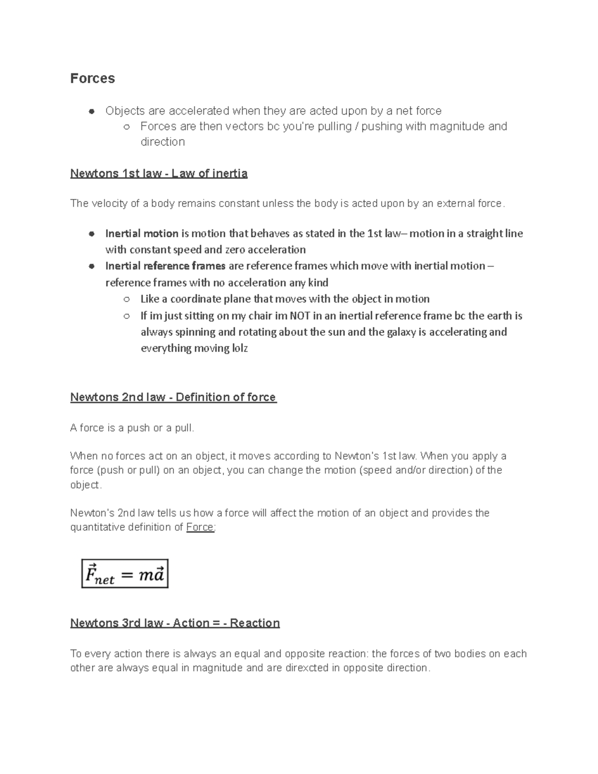 Forces Physics 5A cont - Forces Objects are accelerated when they are ...
