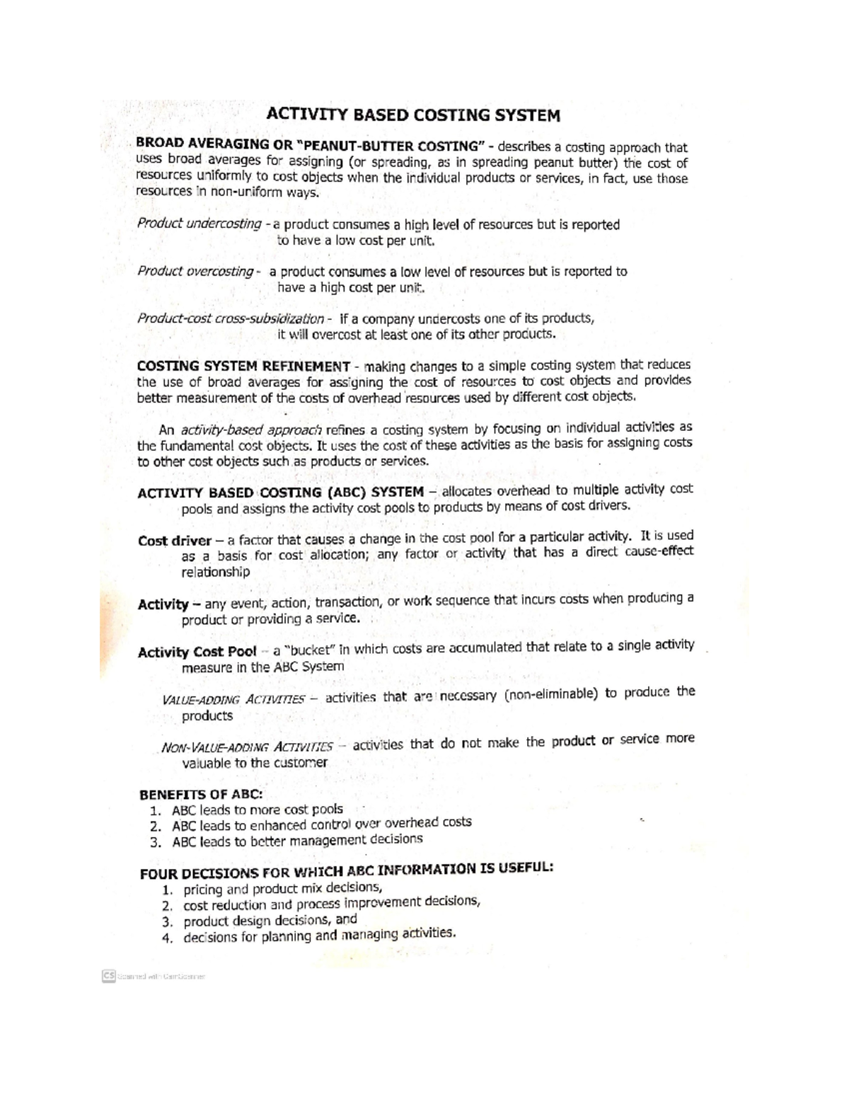 Activity Based Costing Activity Based Costing Bs Accountancy Studocu