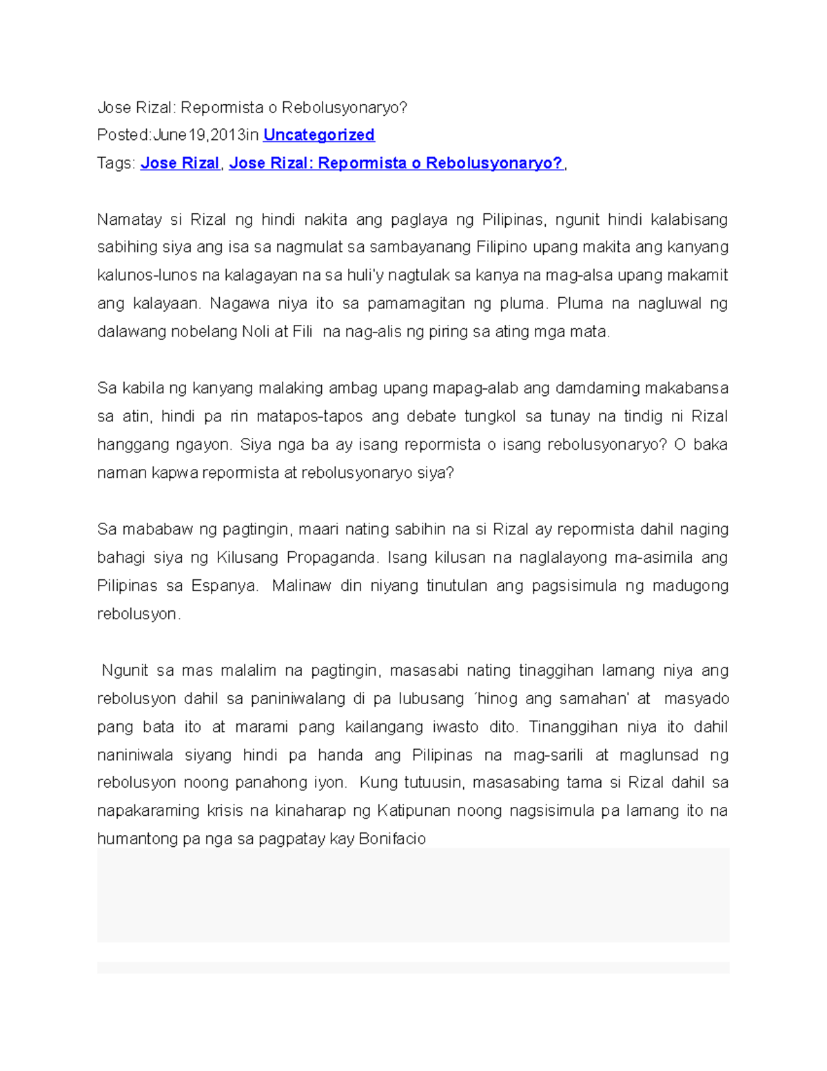 Jose Rizal judayresearch - Jose Rizal: Repormista o Rebolusyonaryo ...