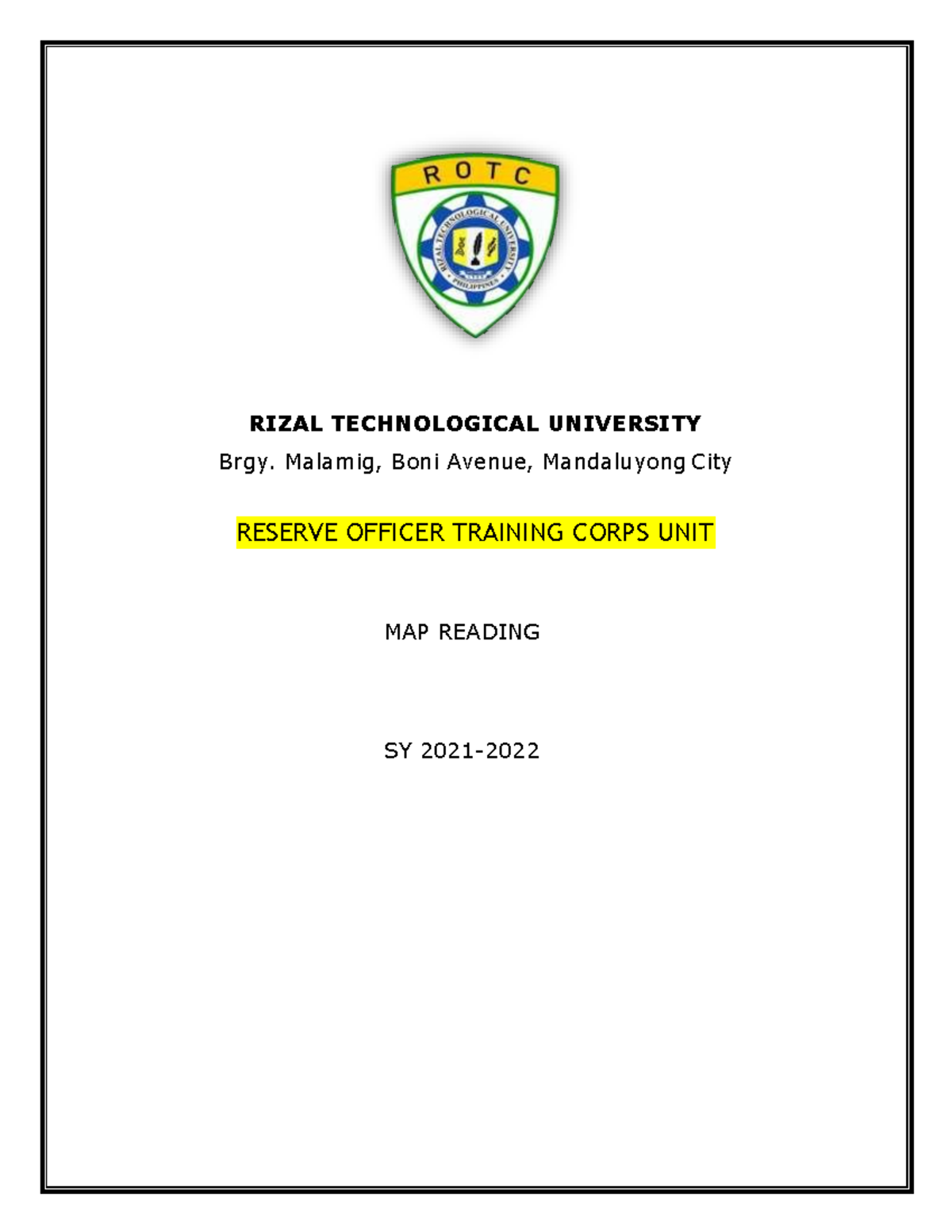 Map Reading-Handouts - RIZAL TECHNOLOGICAL UNIVERSITY Brgy. Malamig ...