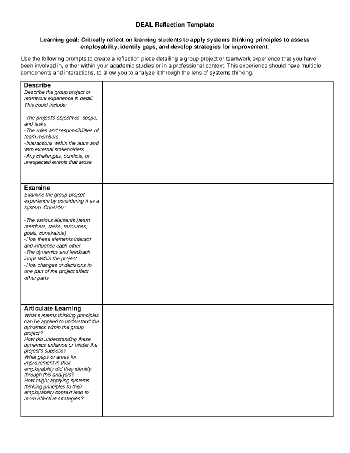 DEAL Reflection Template for class workshop 2 Final - DEAL Reflection ...