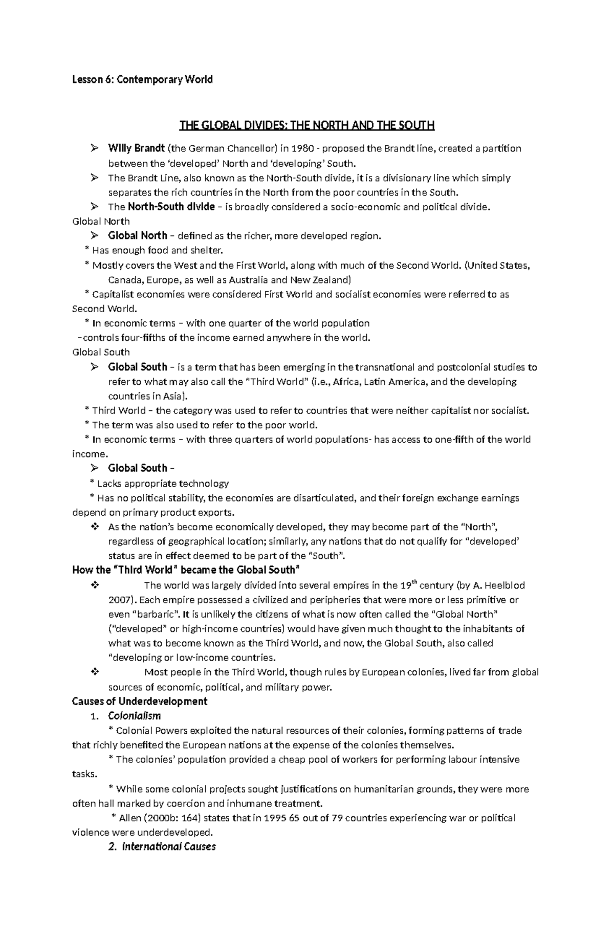 Lesson 6 World of Regions - Lesson 6: Contemporary World THE GLOBAL ...