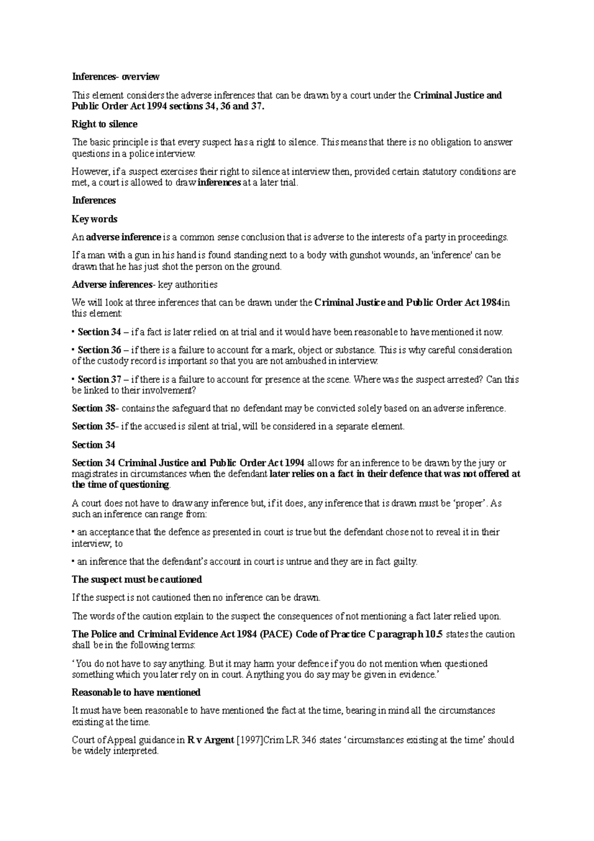 Inference note with cases and headings - Inferences- overview This element considers the adverse ...