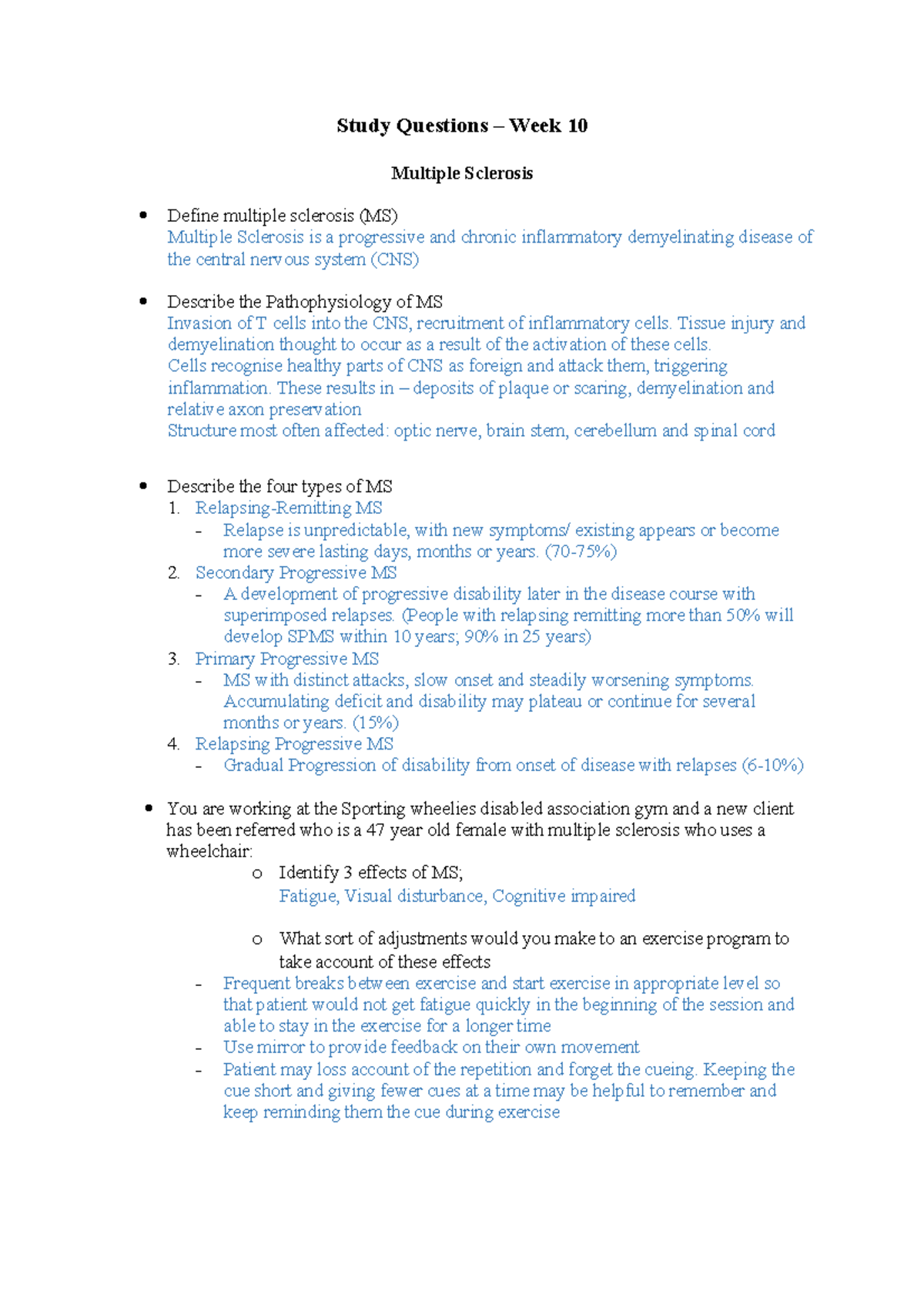 Final - Wk 10 Qs on MS - Study Questions – Week 10 Multiple Sclerosis ...