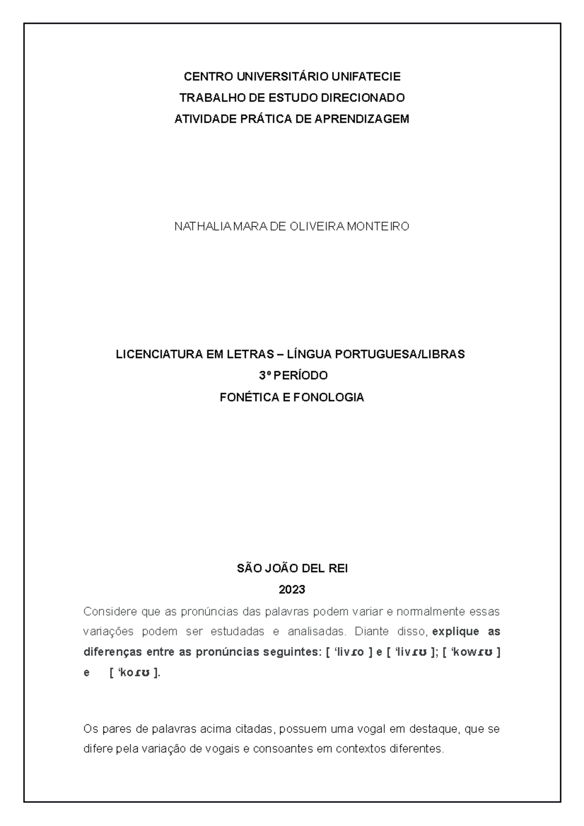 APA Nathalia - TDAH - CENTRO UNIVERSITÁRIO UNIFATECIE TRABALHO DE ...
