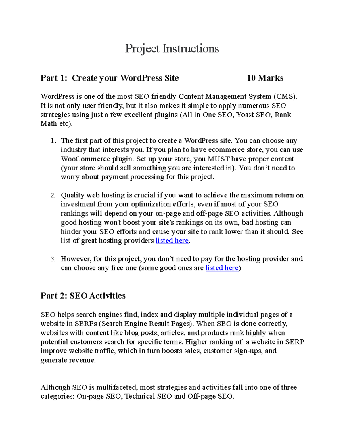 PROG8740 Web Traffic and Search Engine Optimization - Project Instructions Part 1: Create your ...