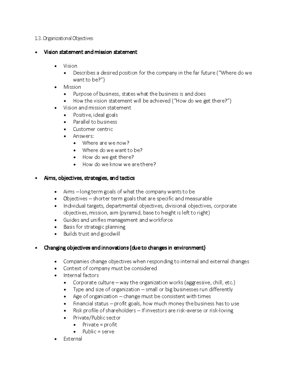 1.3 Organizational Objectives - Organizational Objectives Vision ...