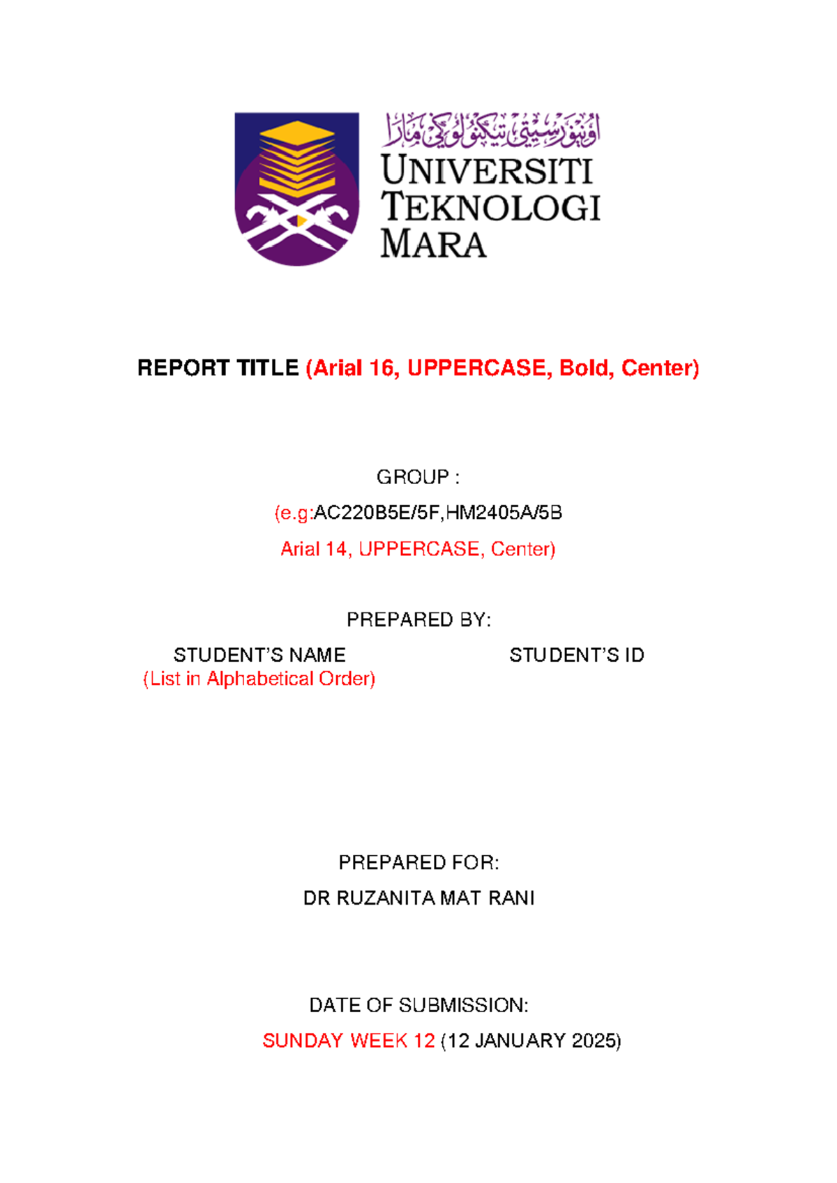 STA404 GROUP ASSIGNMENT - Example of Report Draft - REPORT TITLE (Arial ...