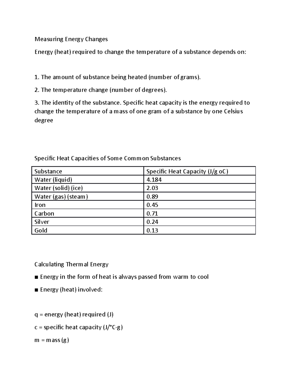 243 - Measuring Energy Changes - Measuring Energy Changes Energy (heat ...