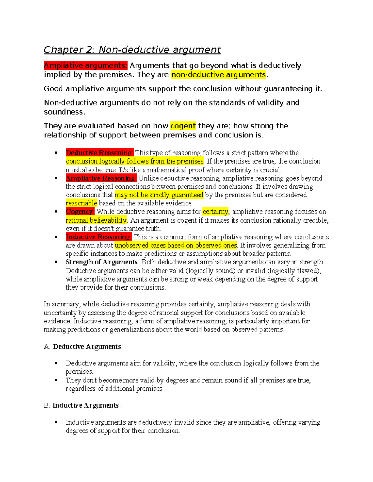 Chapter 2 - Chapter 2: Non-deductive argument Ampliative arguments: Arguments that go beyond ...
