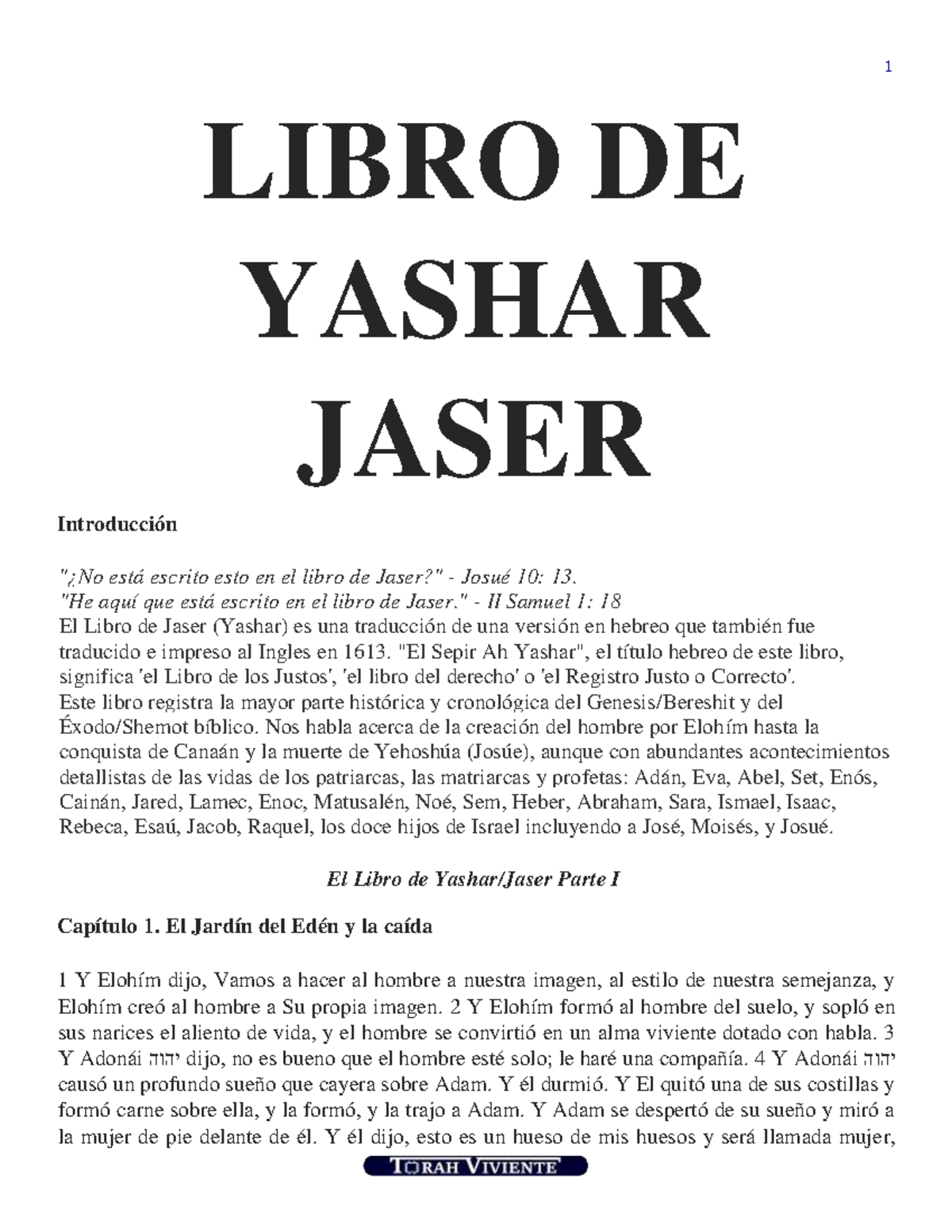 El libro de jaser - LIBRO DE YASHAR JASER Introducción "¿No está ...