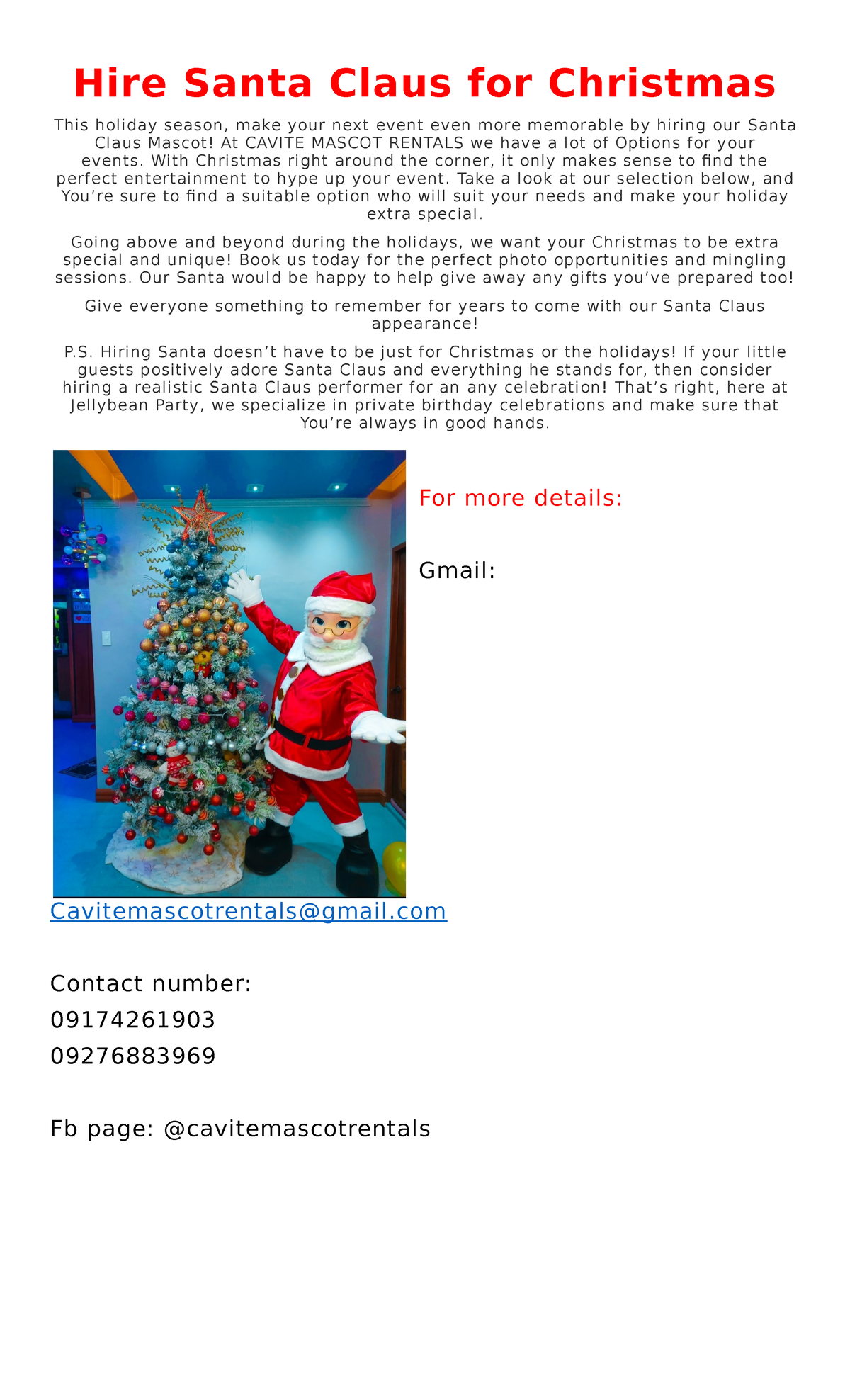 SAMPLE PROPOSAL - Hire Santa Claus for Christmas This holiday season ...