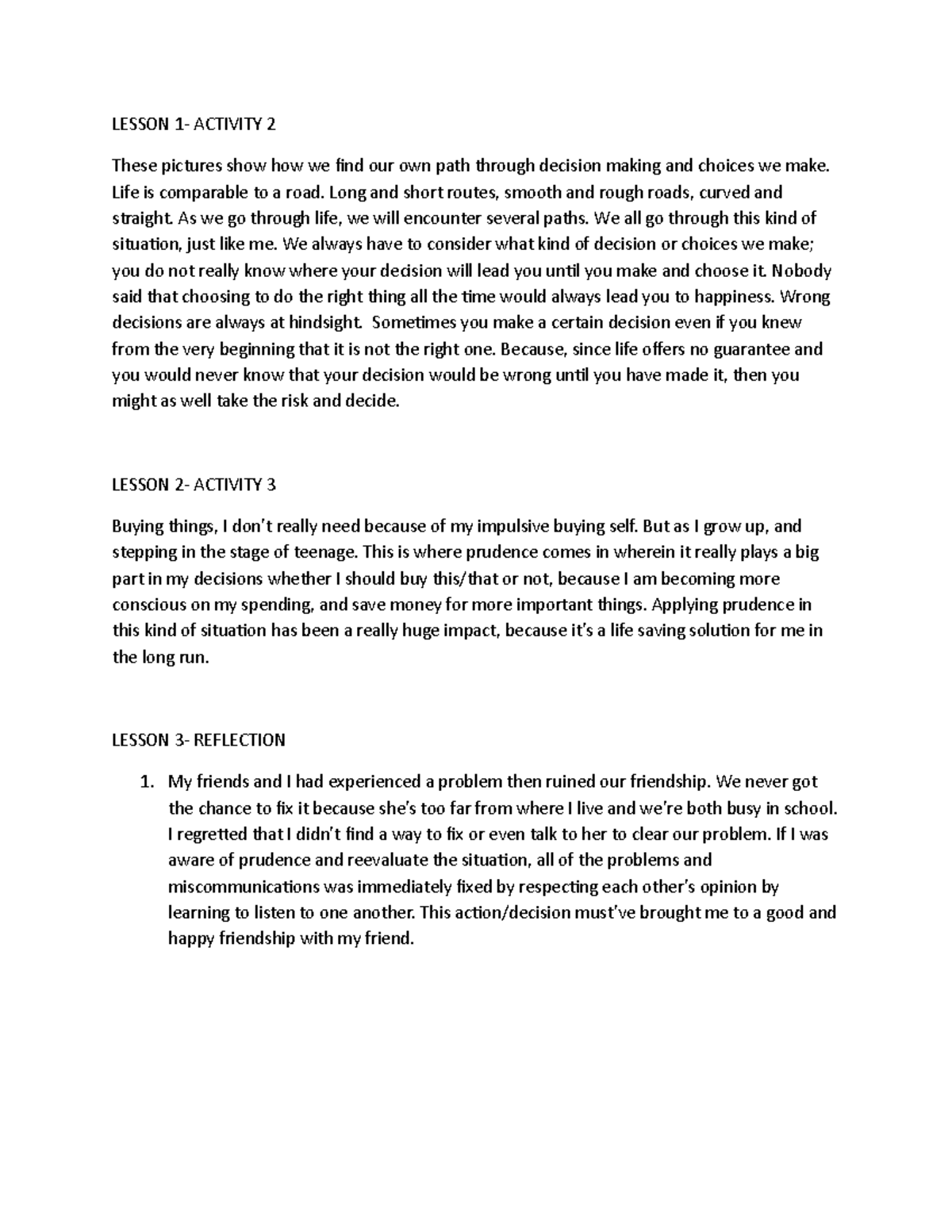 Reflection and perception in Life - LESSON 1- ACTIVITY 2 These pictures ...