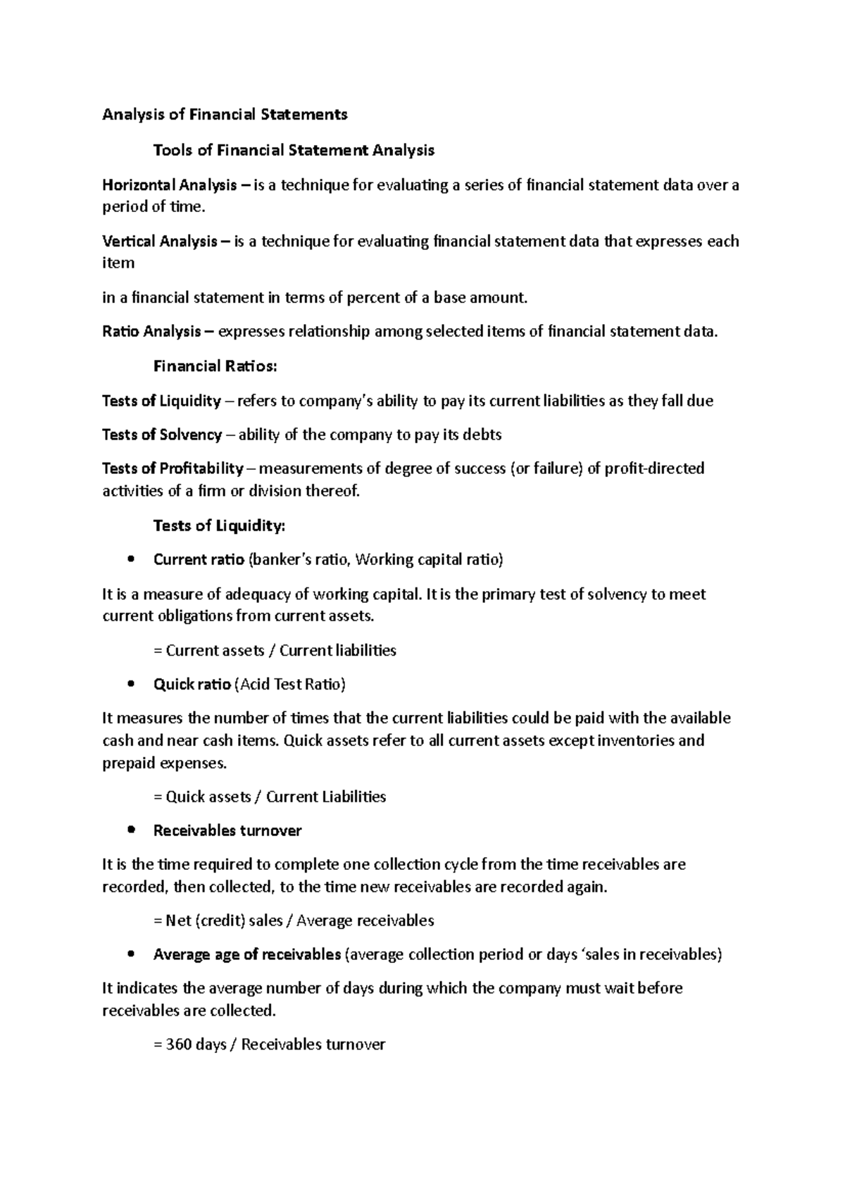 Analysis of Financial Statement 1 - Analysis of Financial Statements ...