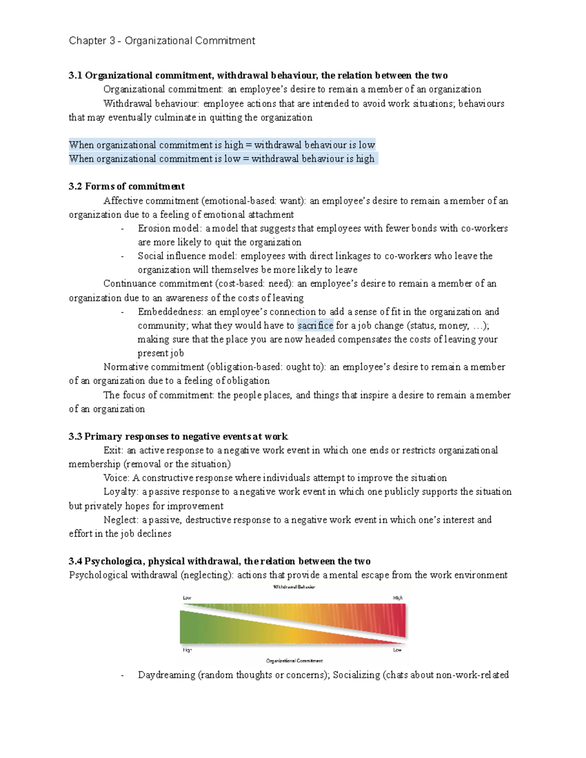 Chapter 3 - Lecture notes - Chapter 3 - Organizational Commitment 3 ...