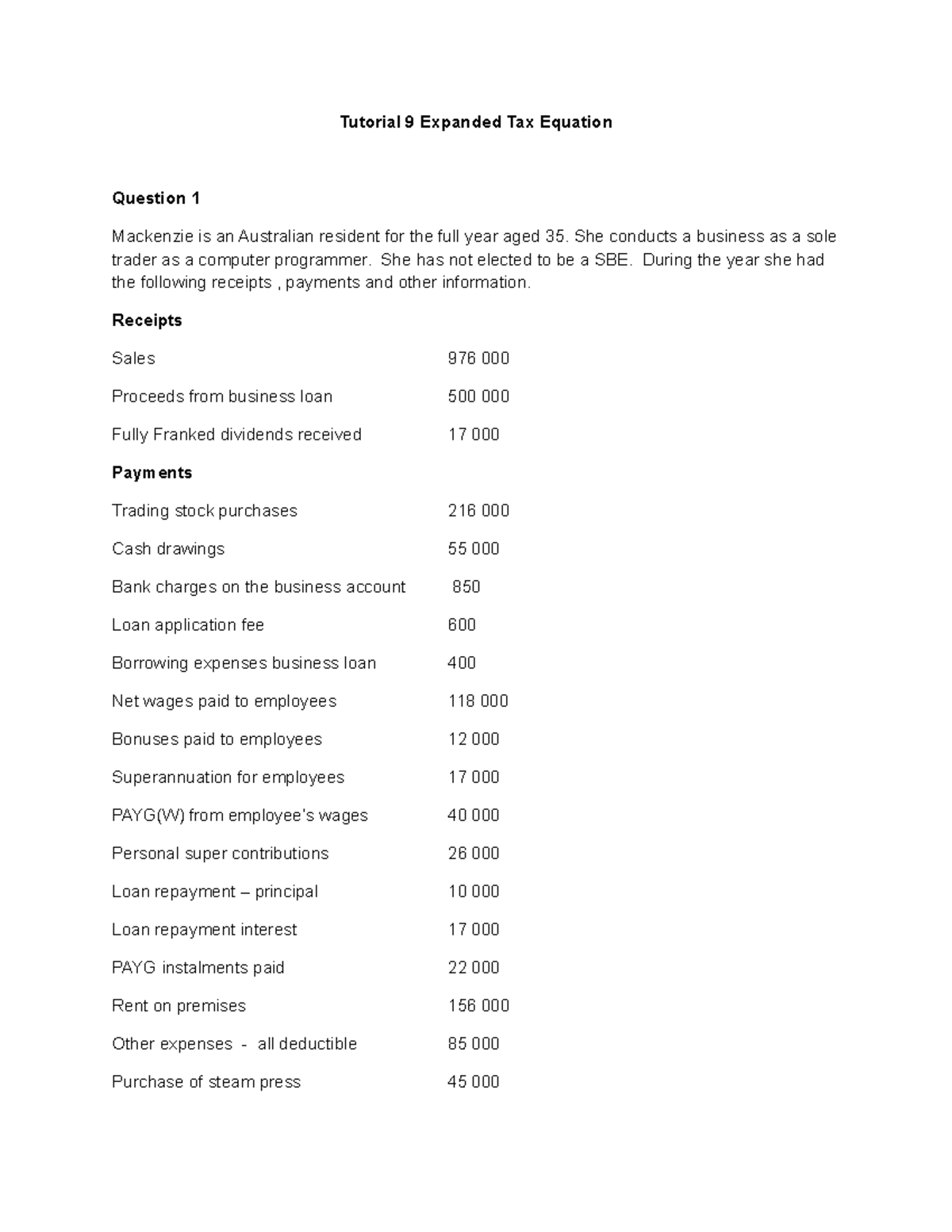 Tutorial 9 Expanded tax equation - Tutorial 9 Expanded Tax Equation ...