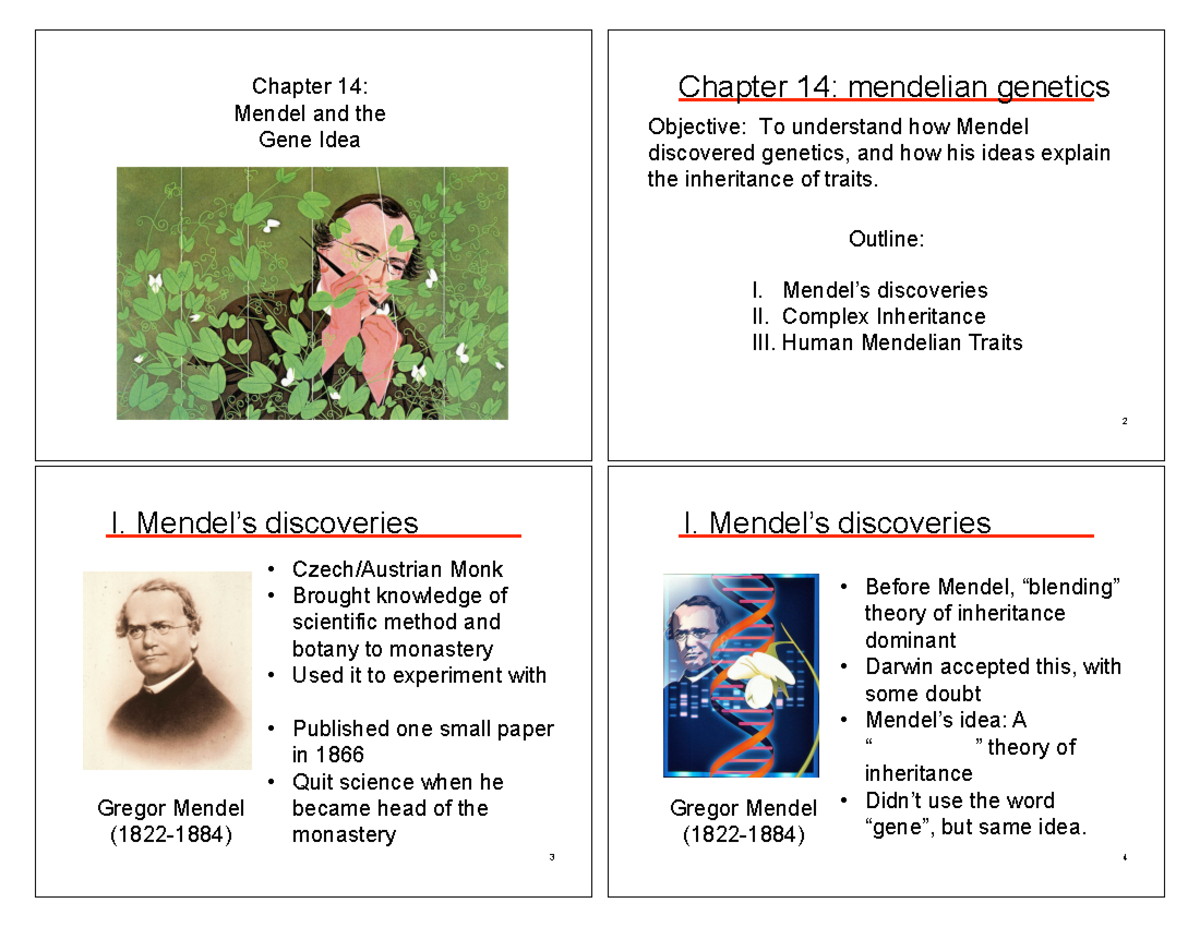 BIO 201 KLB 10 Mendelian Genetics Notes - Chapter 14: Mendel and the ...
