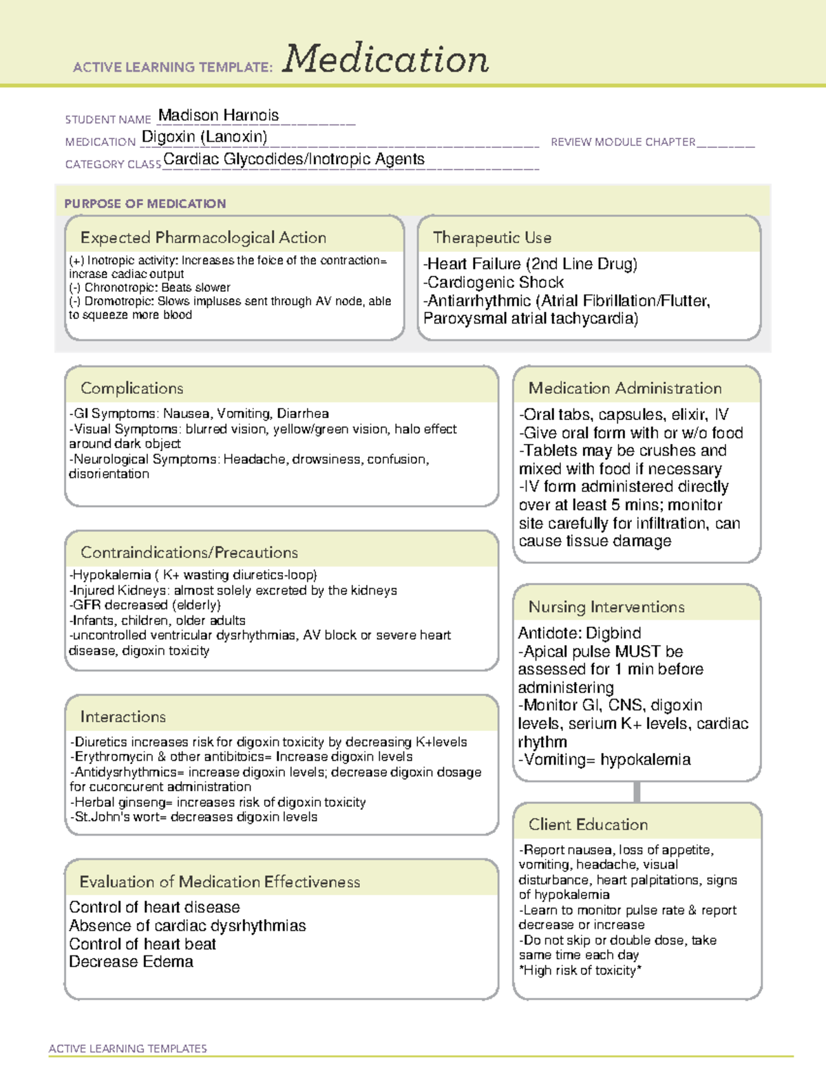 ati medication card - ACTIVE LEARNING TEMPLATES Medication STUDENT NAME ...